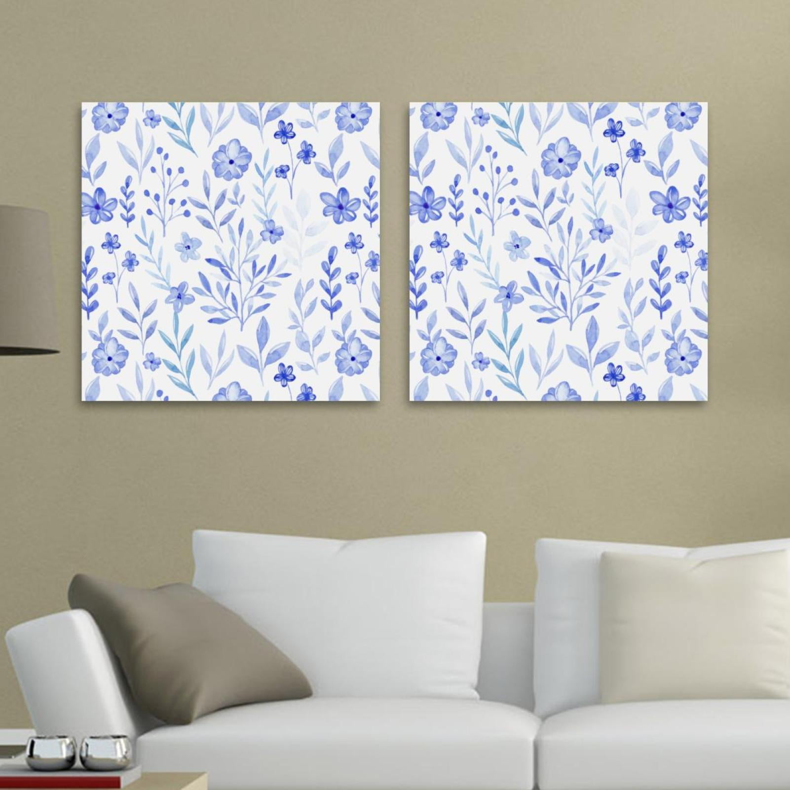 OWNSERIES Blue Watercolor Floral Pattern 2PC Canvas Wall Art Paintings ...