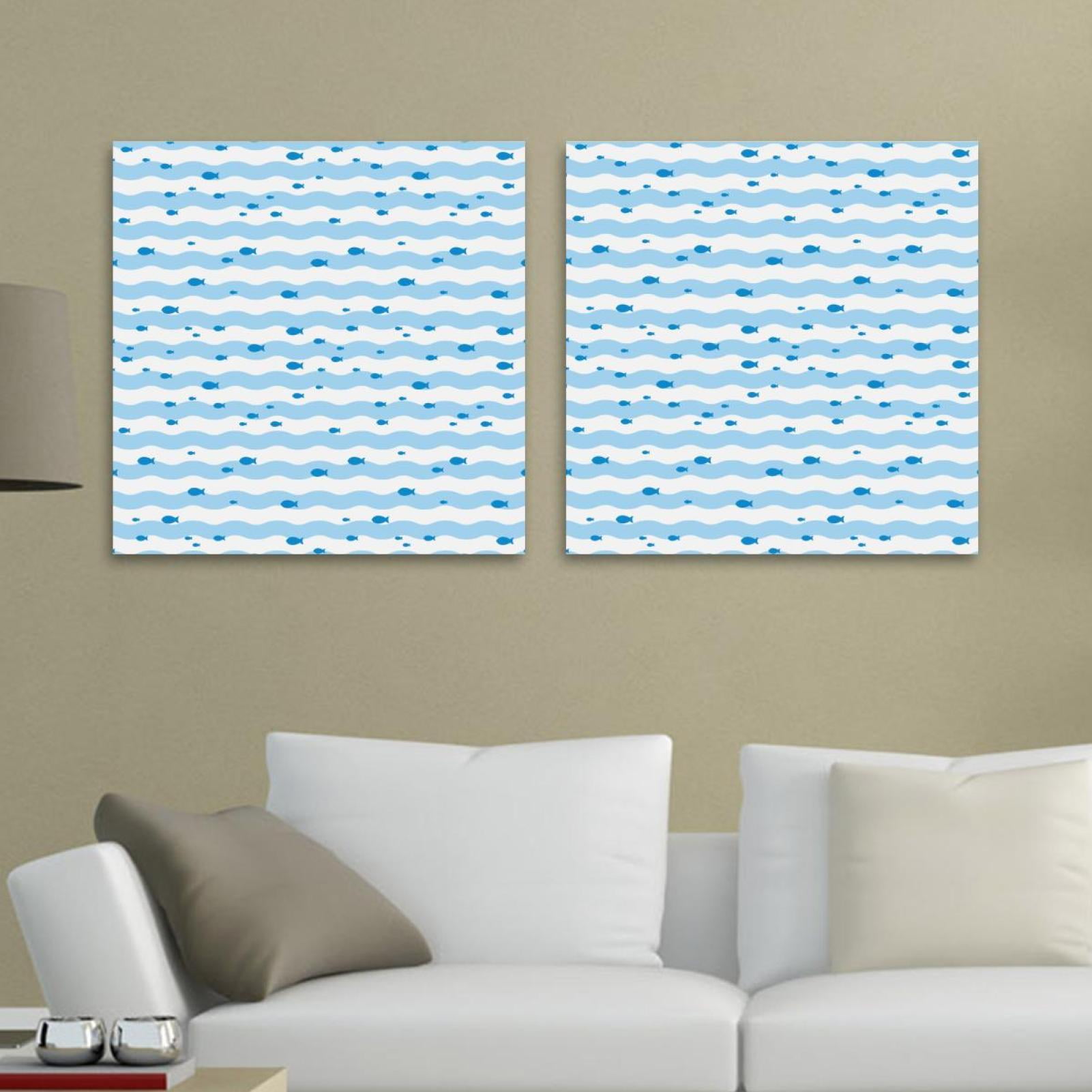 OWNSERIES Blue Wave Tiddler Pattern 2PC Canvas Wall Art Paintings for ...
