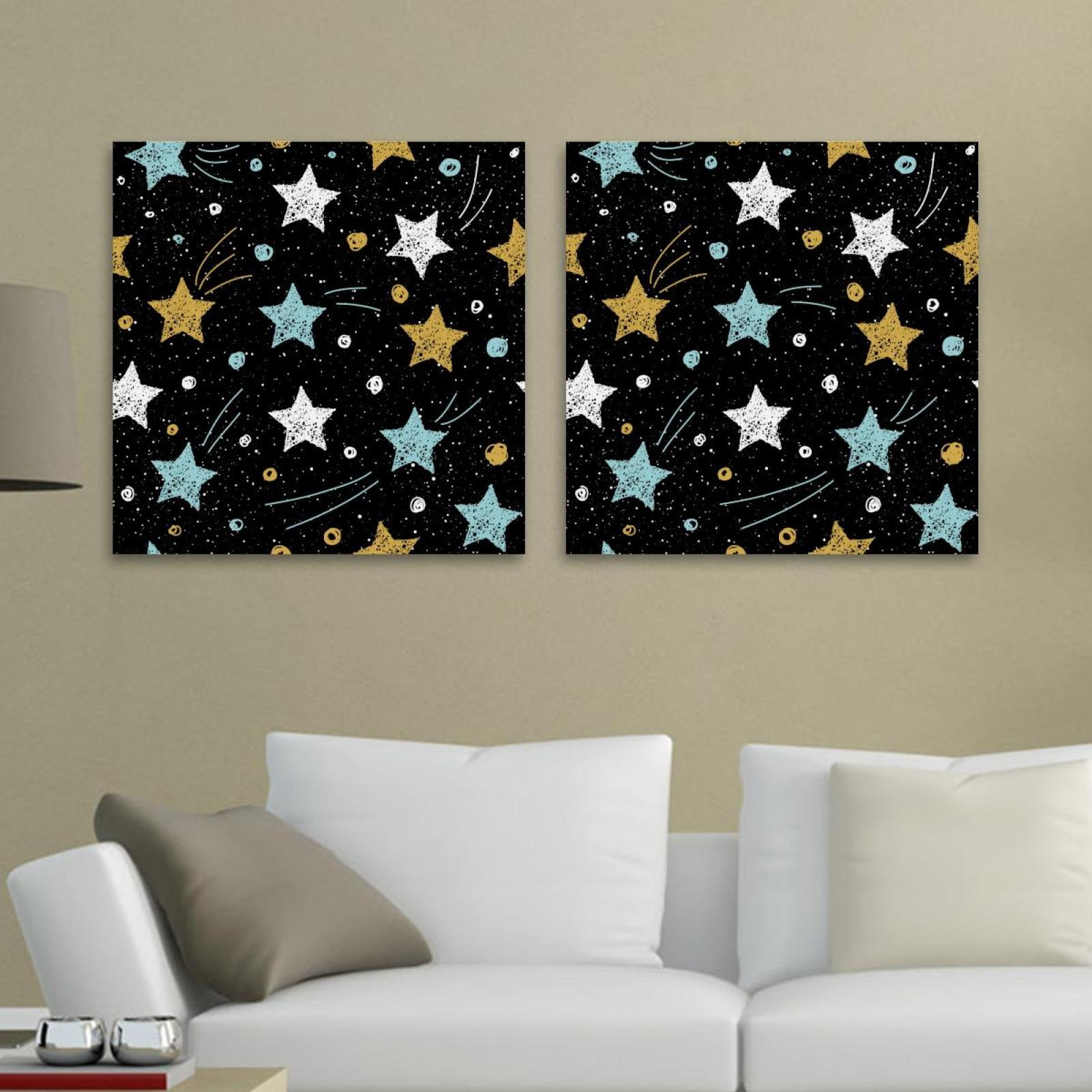 OWNSERIES Blue White Yellow Star Pattern Black Pattern 2PC Canvas Wall ...