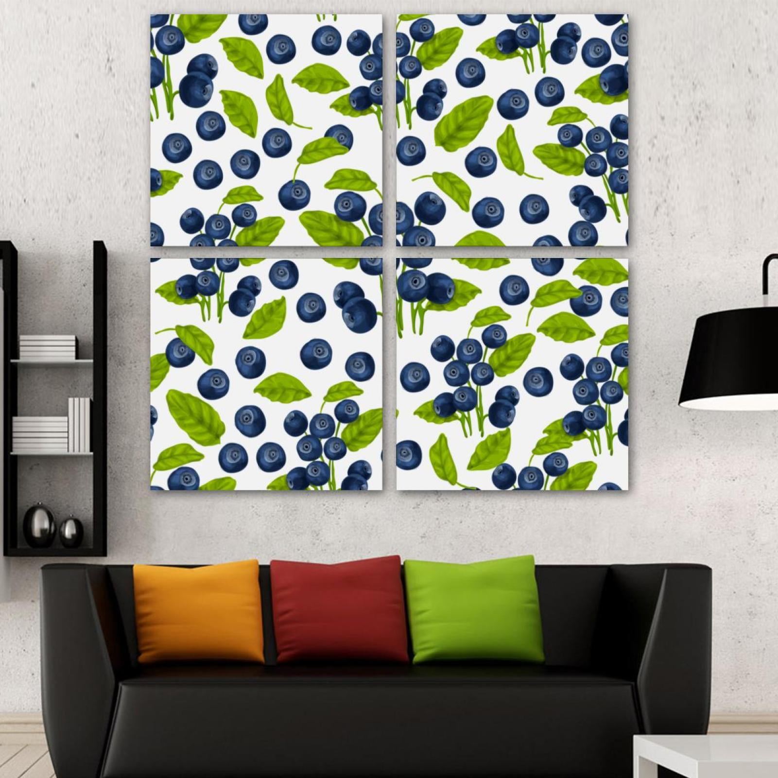 OWNSERIES Blueberry Seamless Pattern Pattern 4PC Frameless Canvas Wall ...