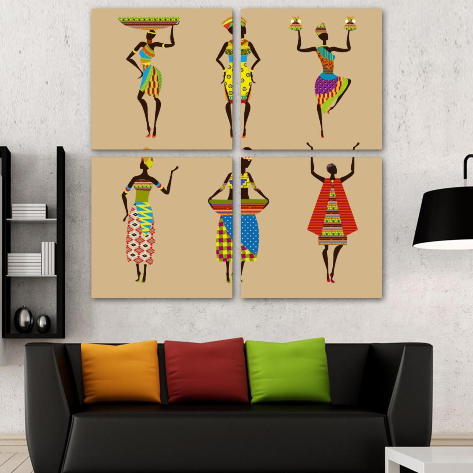 OWNSERIES Boho Africa Ethnic Girl Pattern Pattern 4PC Frameless Canvas ...