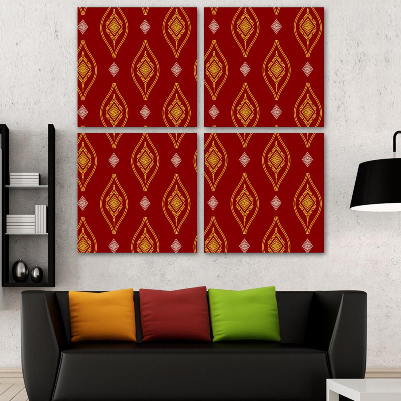 OWNSERIES Boho Bohemia Red Pattern 4PC Frameless Canvas Wall Art ...