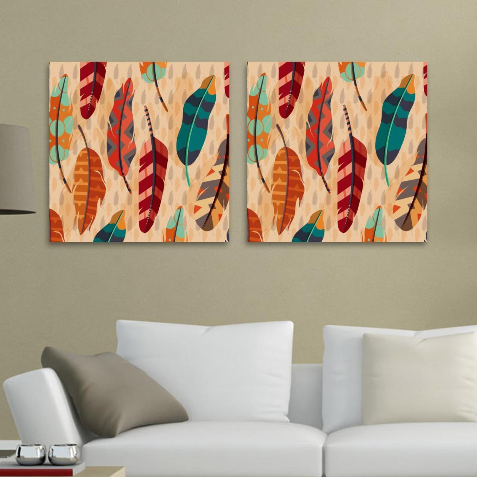 OWNSERIES Boho Feather Pattern Ethnic Style Pattern 2PC Canvas Wall Art ...