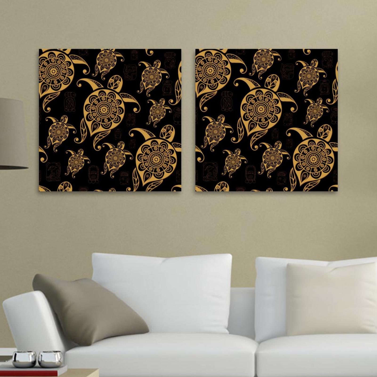 OWNSERIES Boho Golden Sea Turtle Tortoise Pattern 2PC Canvas Wall Art ...