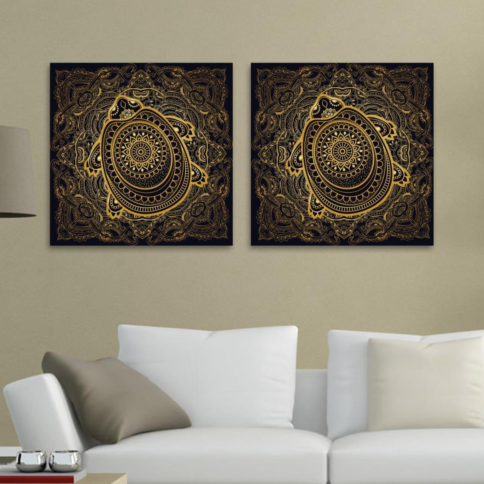 OWNSERIES Boho Golden Sea Turtle Tortoise Pattern 2PC Canvas Wall Art ...