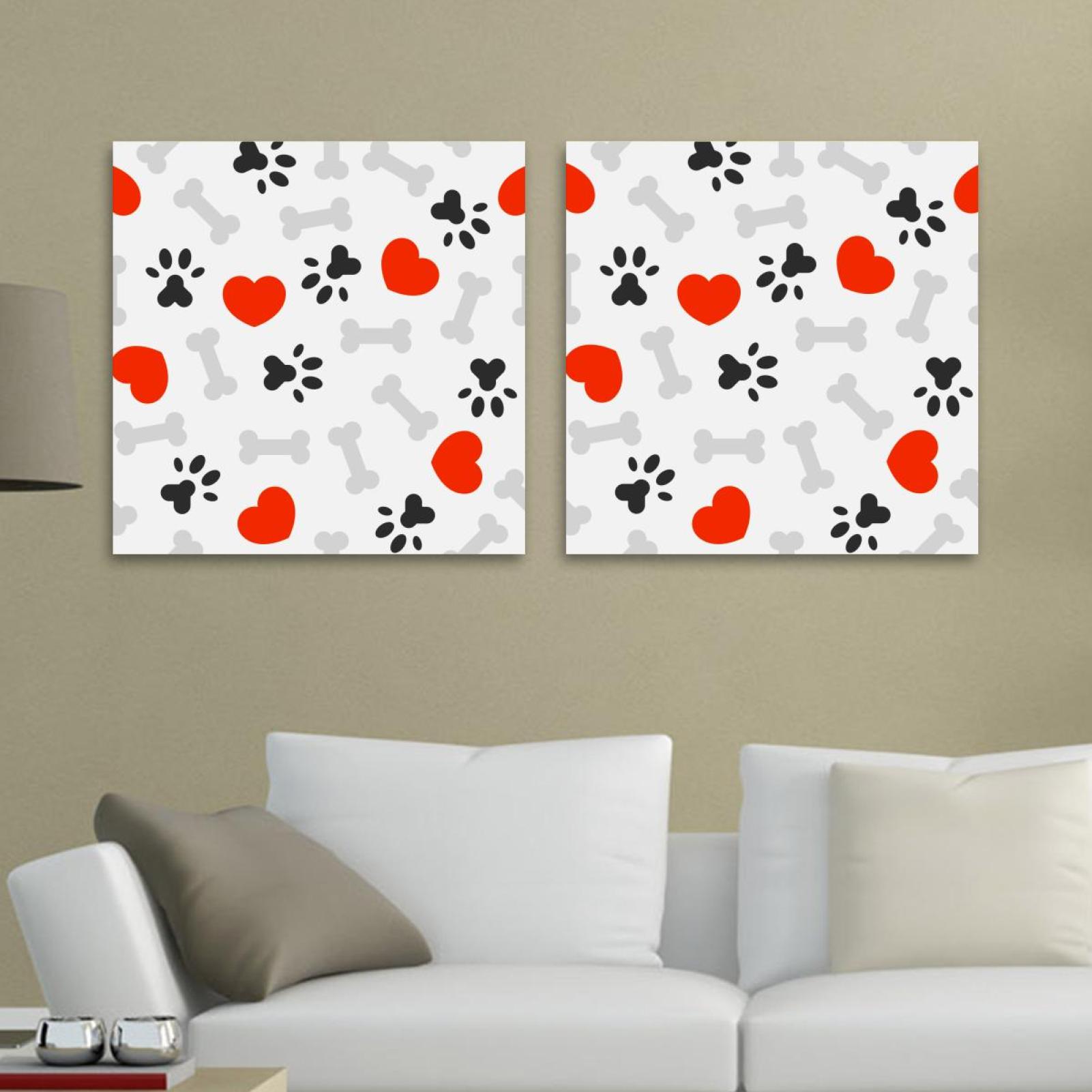 OWNSERIES Bone and Dog Footprint Pattern 2PC Canvas Wall Art Paintings ...
