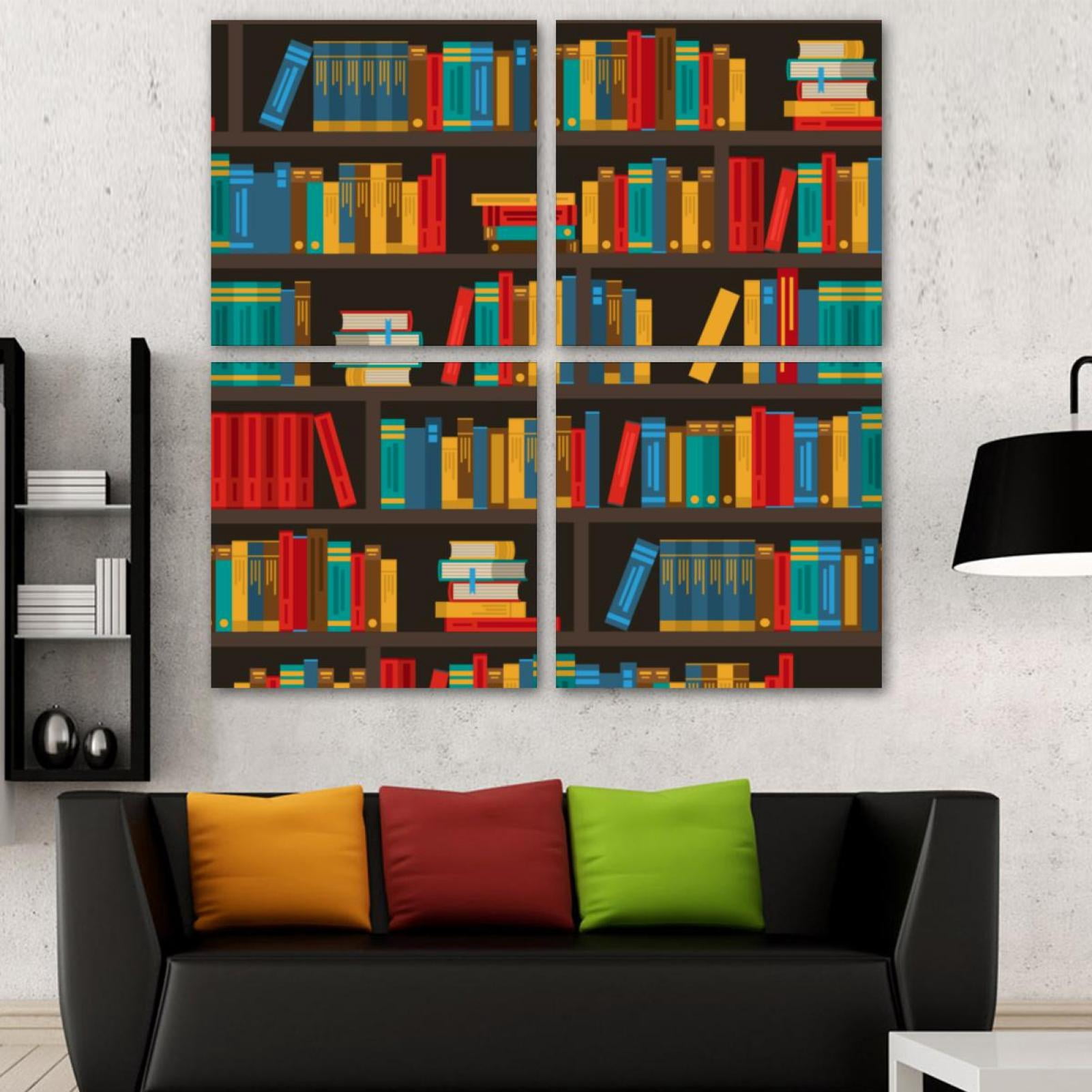 OWNSERIES Book Shelves Decorative Colorful Pattern 4PC Frameless Canvas ...