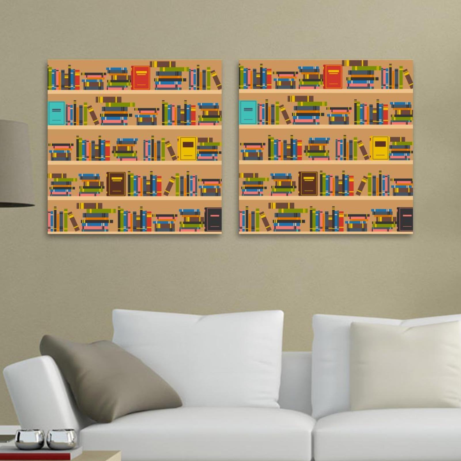 OWNSERIES Book Shelves Pattern 2PC Canvas Wall Art Paintings for Living ...