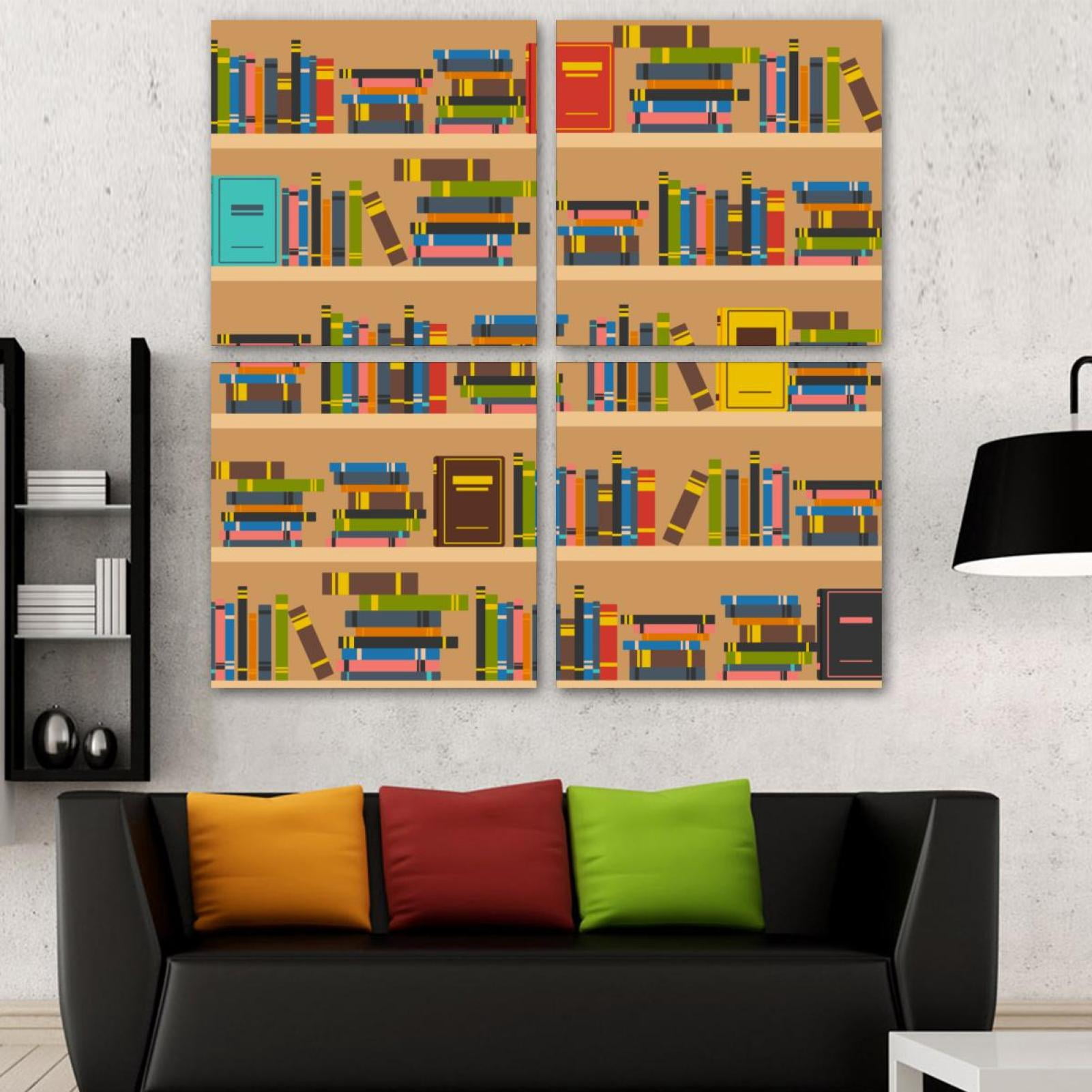 OWNSERIES Book Shelves Pattern 4PC Frameless Canvas Wall Art Paintings ...