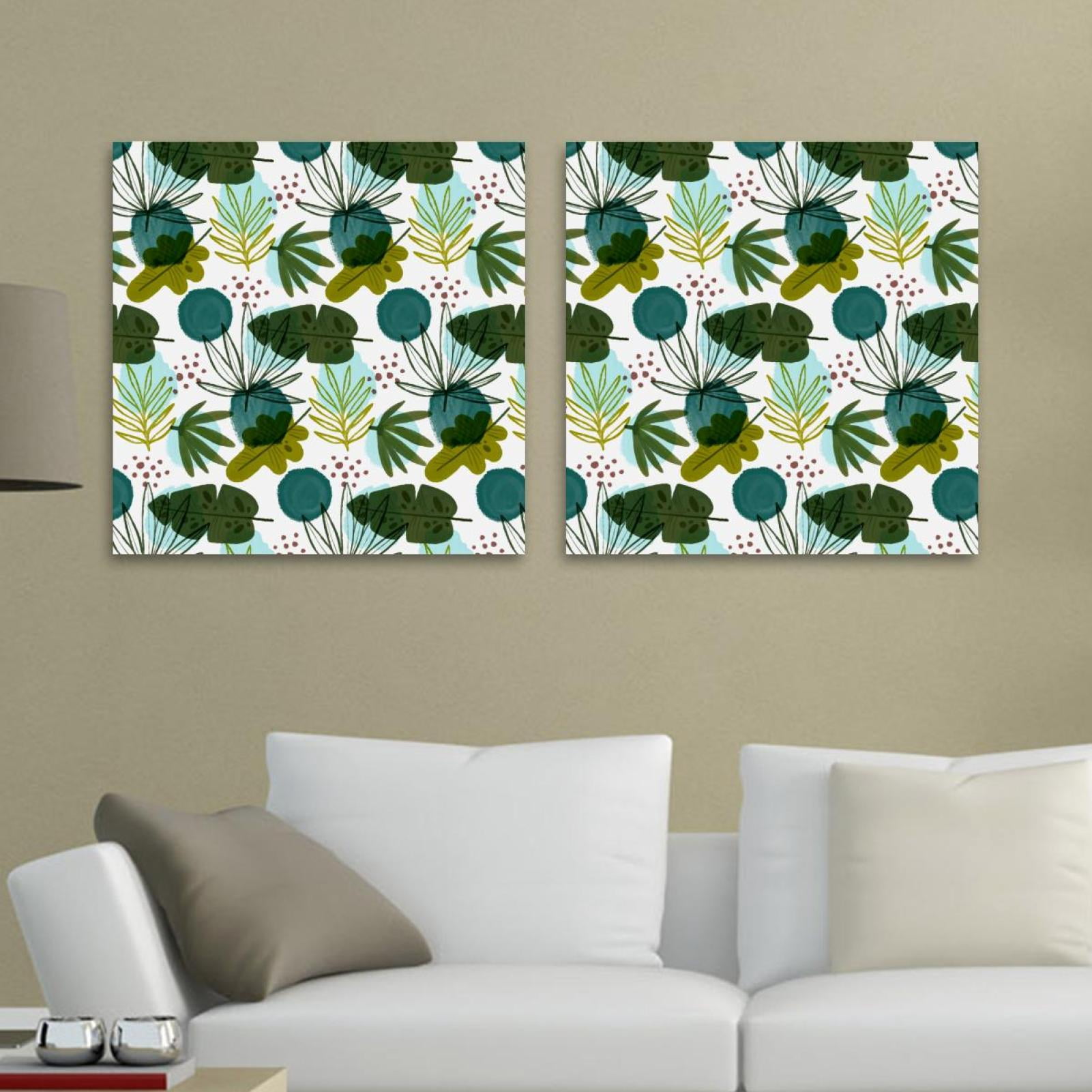 OWNSERIES Botanical Pattern with Different Leaves Pattern 2PC Canvas ...