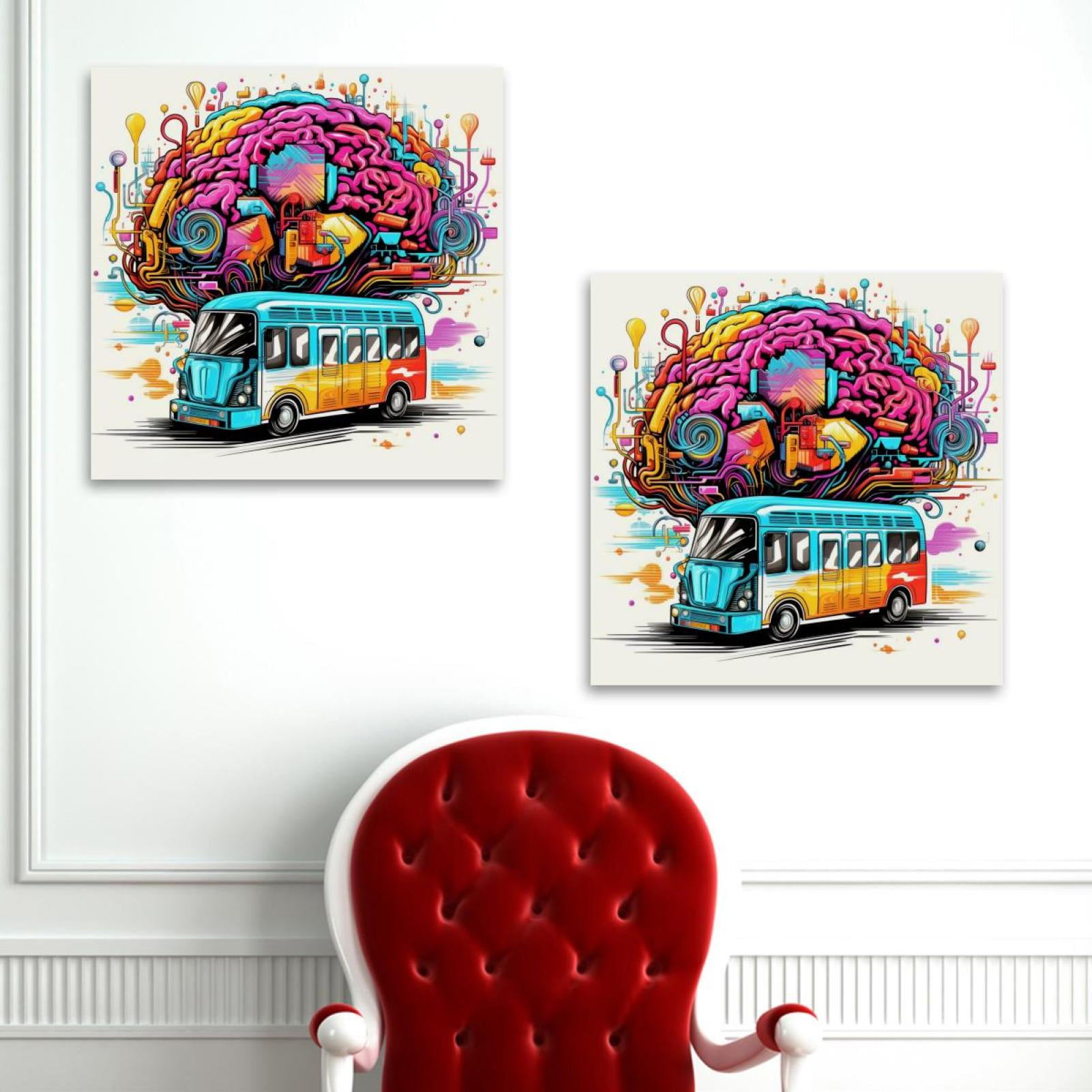 OWNSERIES Brain and Car Pattern 2PC Canvas Wall Art Paintings for ...