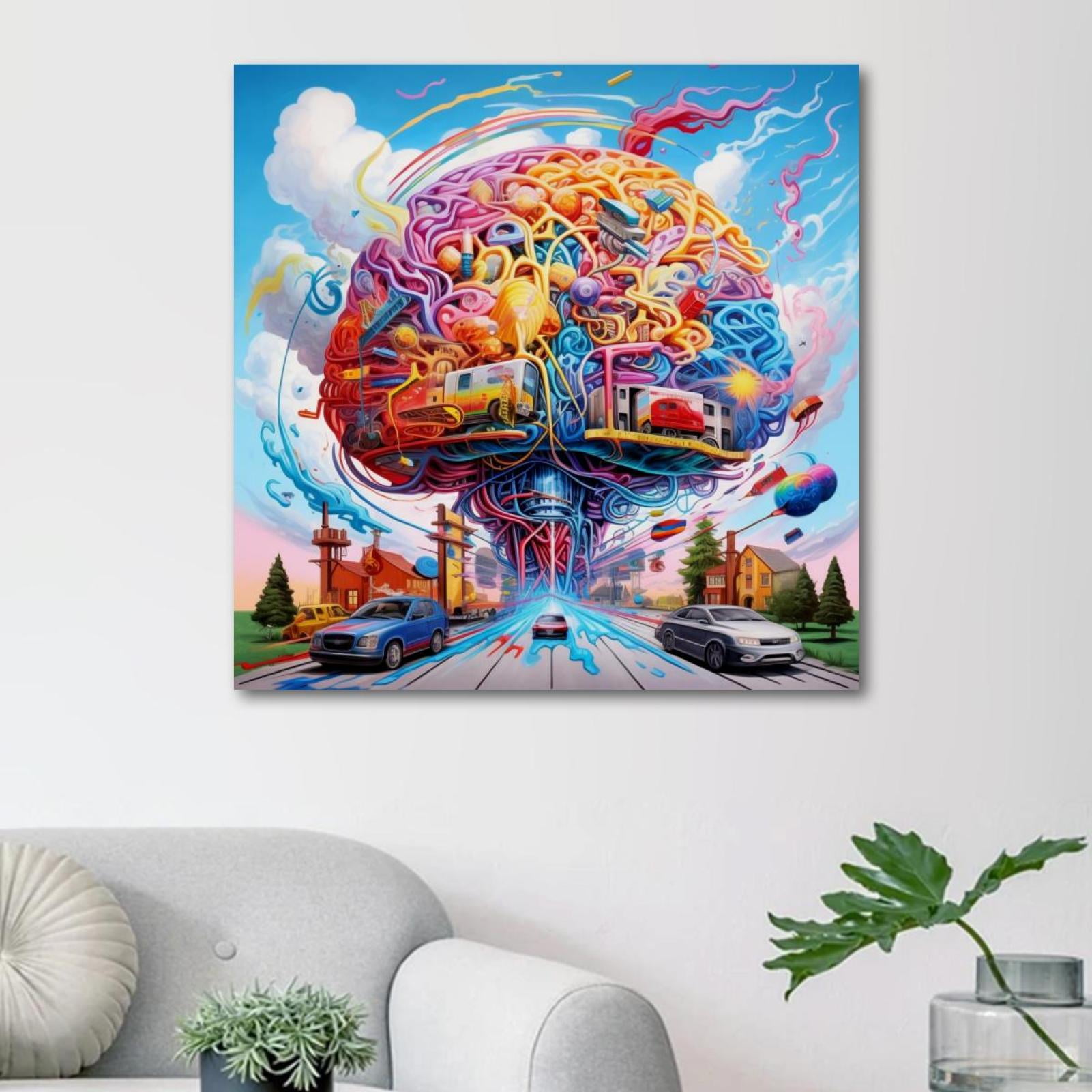 OWNSERIES Brain and Car Pattern Canvas Wall Art Paintings for Living ...