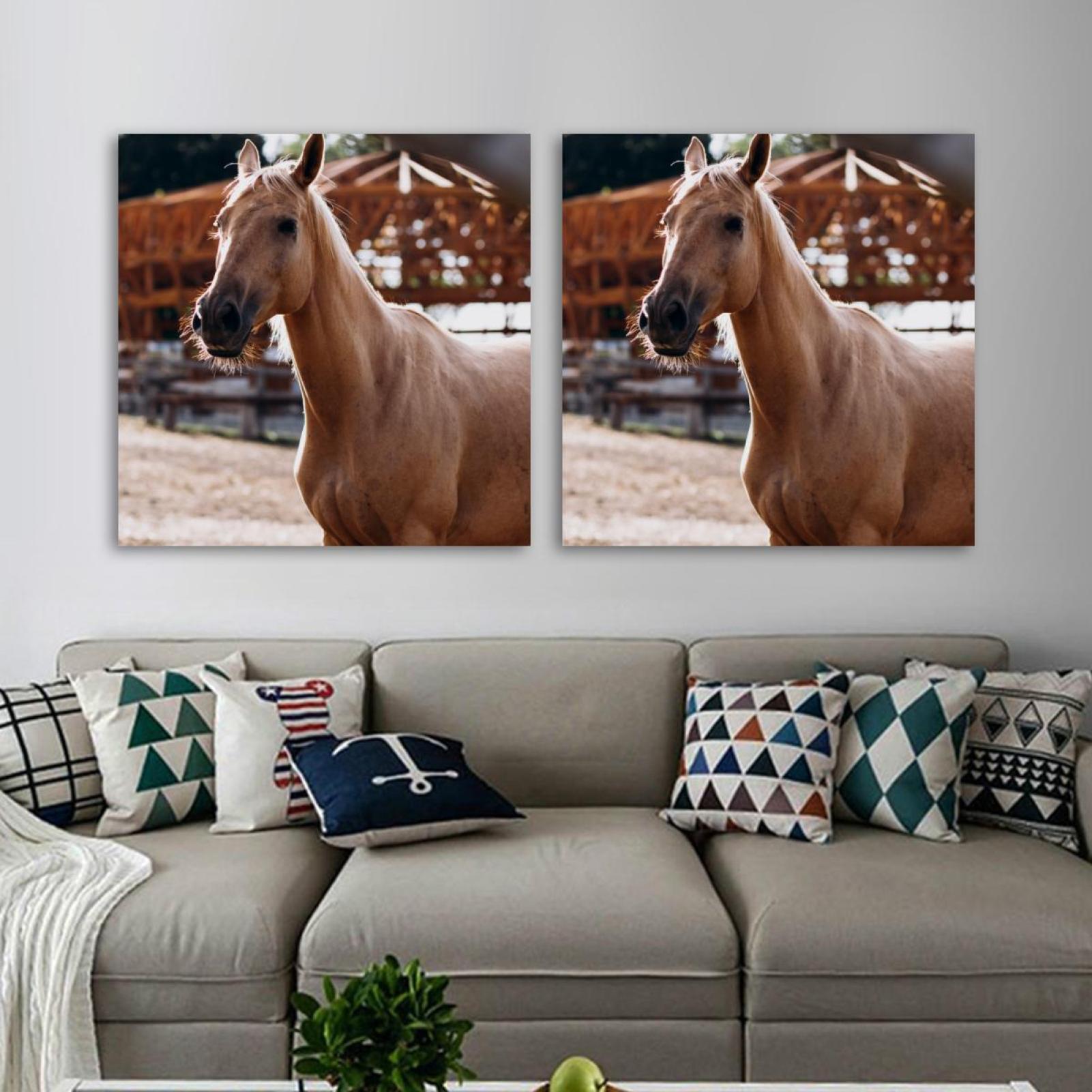 OWNSERIES Brown Horse at Ranch Pattern 2PC Canvas Wall Art Paintings ...
