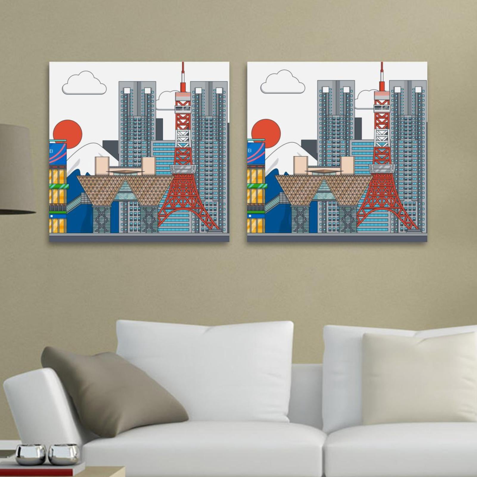 OWNSERIES Buildings Print Pattern 2PC Canvas Wall Art Paintings for ...