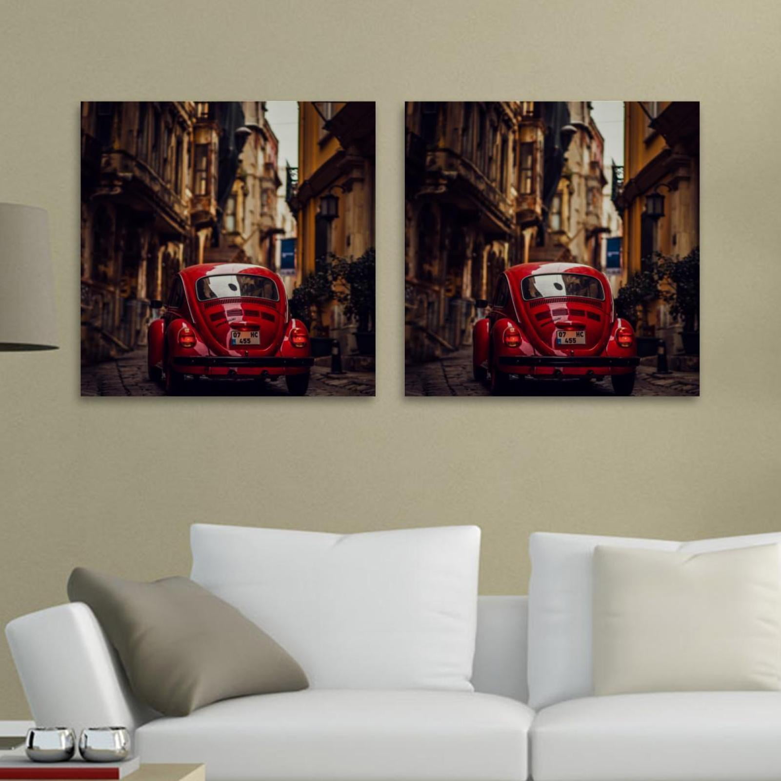 OWNSERIES Buildings Red Car Pattern 2PC Canvas Wall Art Paintings for ...