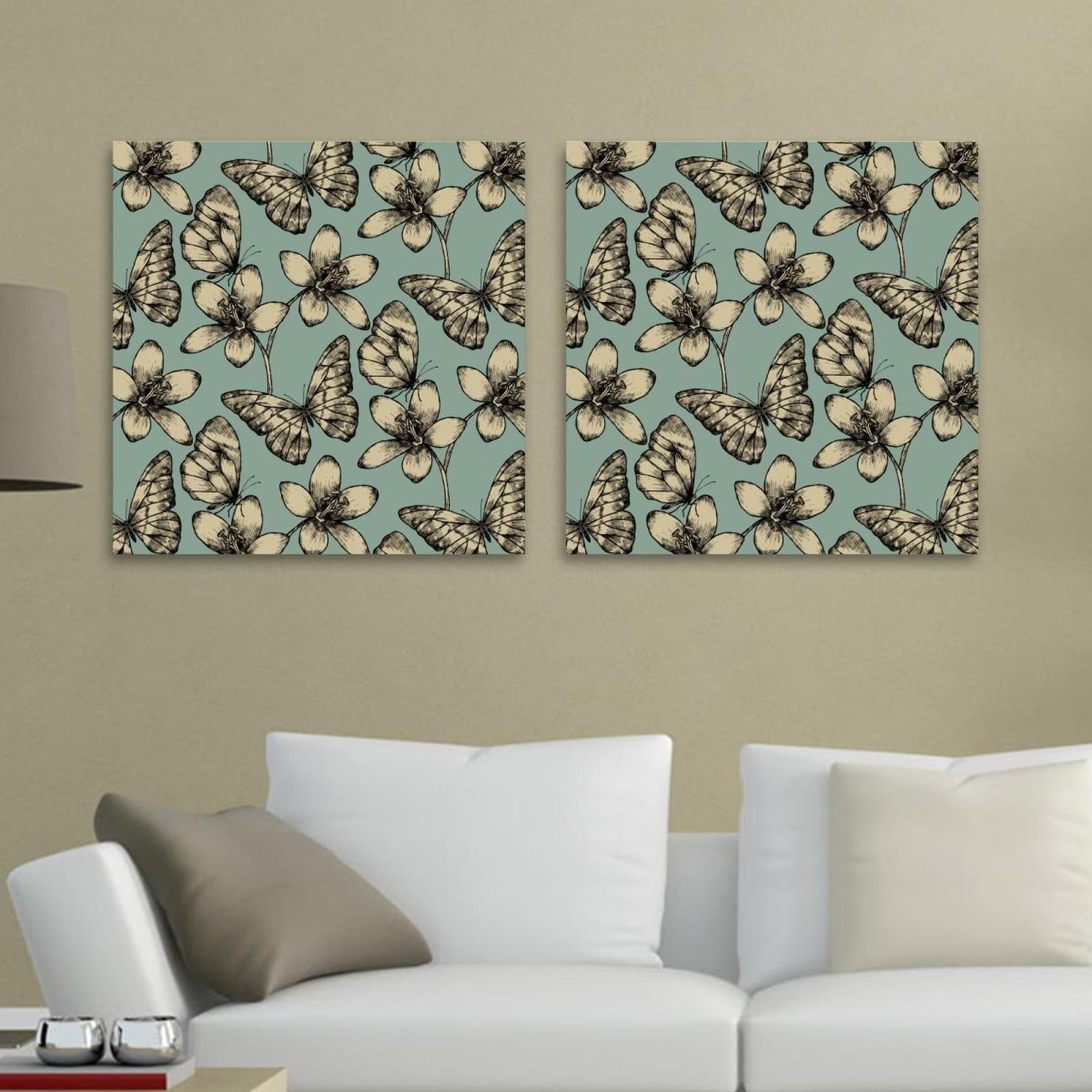 OWNSERIES Butterfly Green Pattern 2PC Canvas Wall Art Paintings for ...