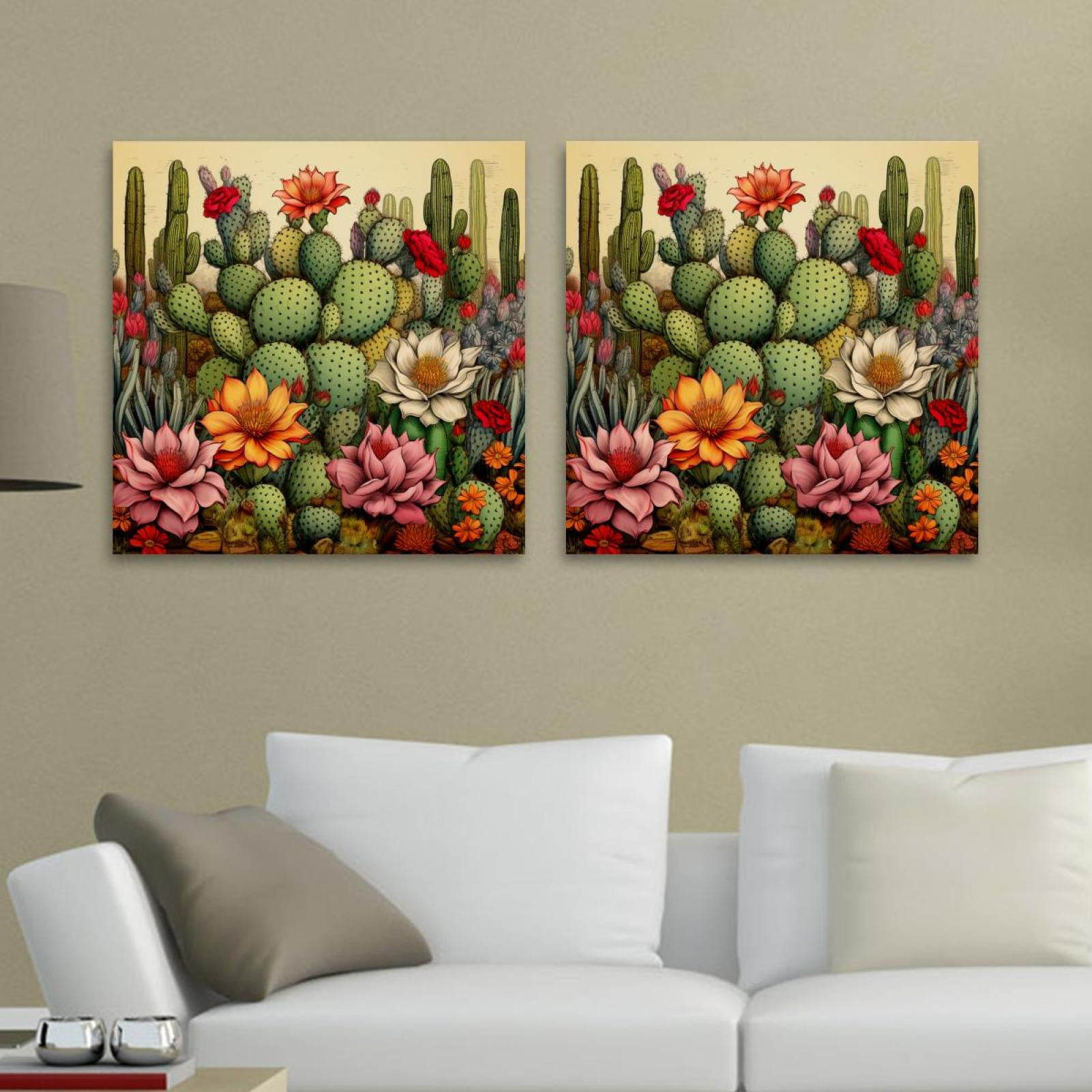 OWNSERIES Cactus Pattern 2PC Canvas Wall Art Paintings for Living Room ...