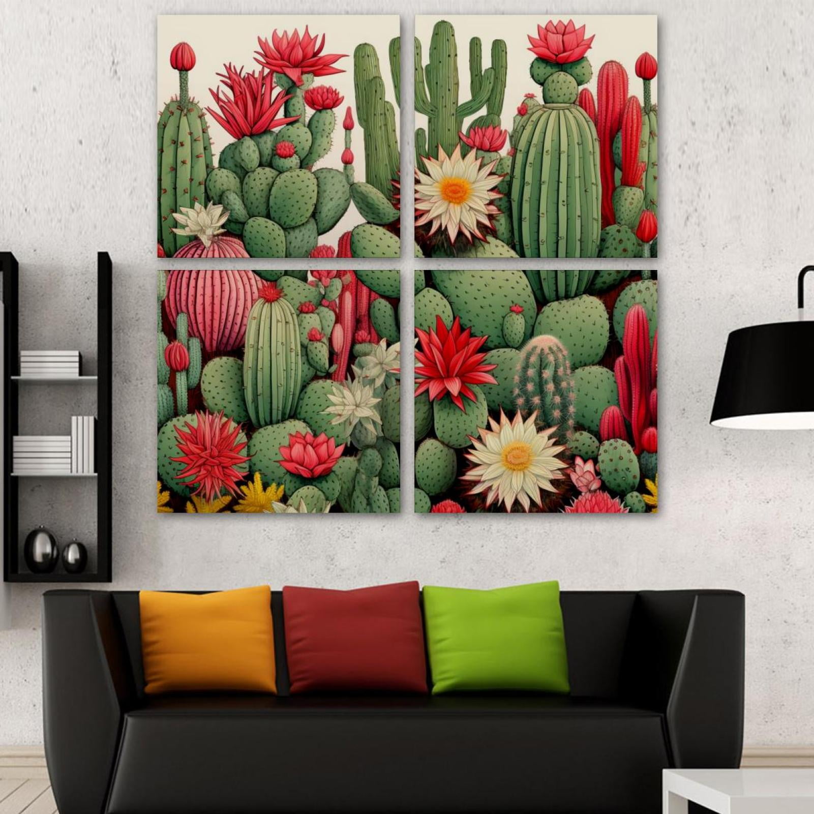 OWNSERIES Cactus Pattern Pattern 4PC Frameless Canvas Wall Art ...