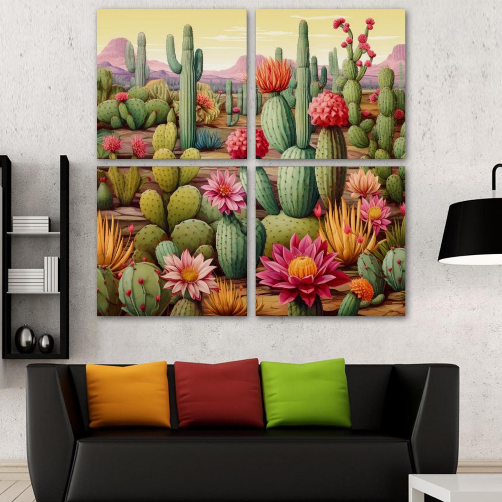 OWNSERIES Cactus Pattern Pattern 4PC Frameless Canvas Wall Art ...