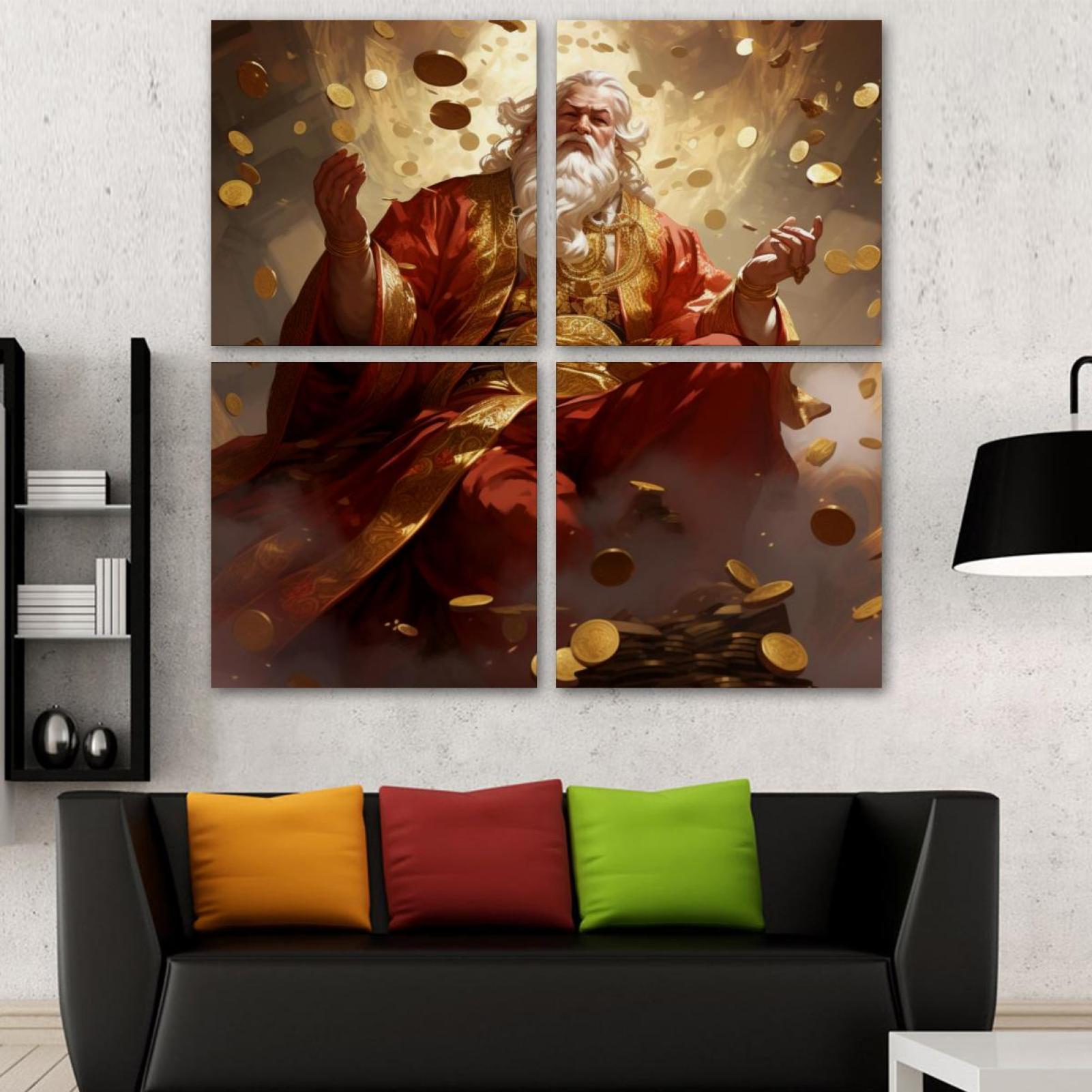 OWNSERIES Cai Shen Ye Pattern 4PC Frameless Canvas Wall Art Paintings ...