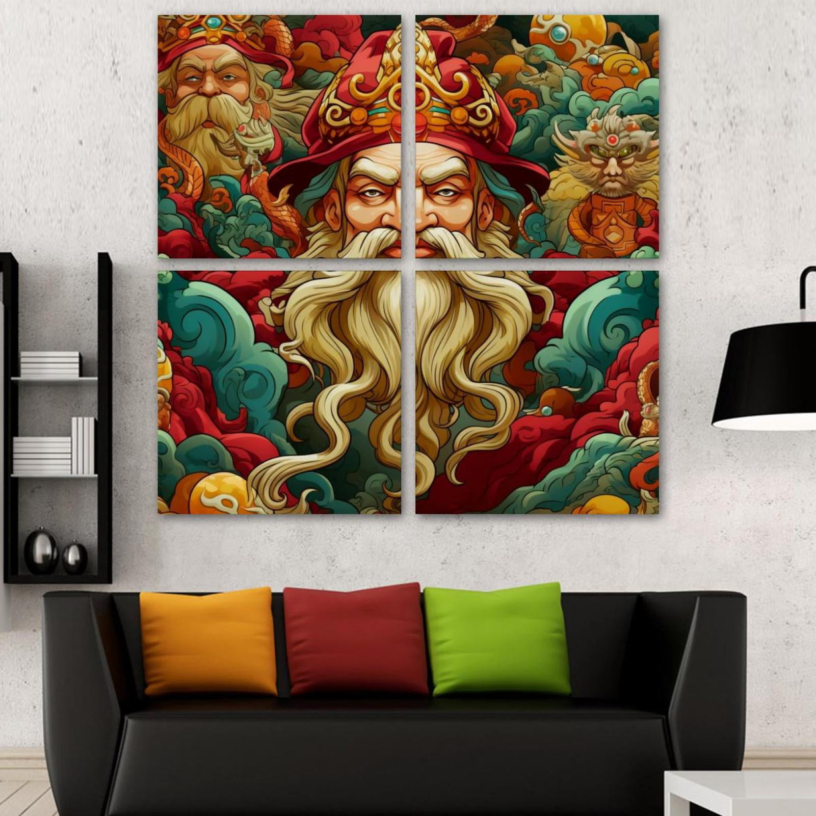 OWNSERIES Cai Shen Ye Pattern Pattern 4PC Frameless Canvas Wall Art ...
