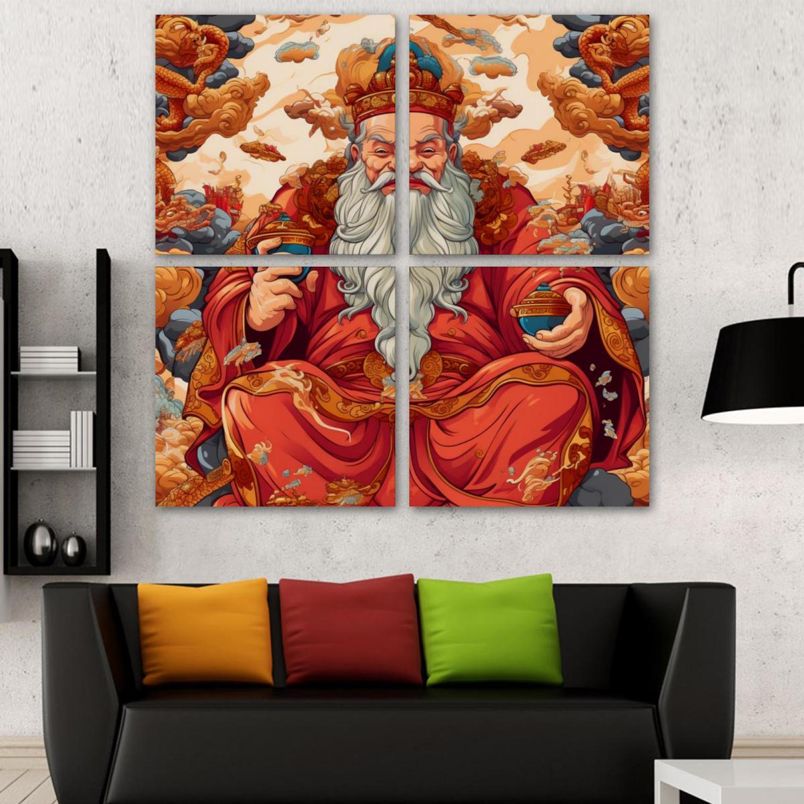 OWNSERIES Cai Shen Ye Pattern Pattern 4PC Frameless Canvas Wall Art ...