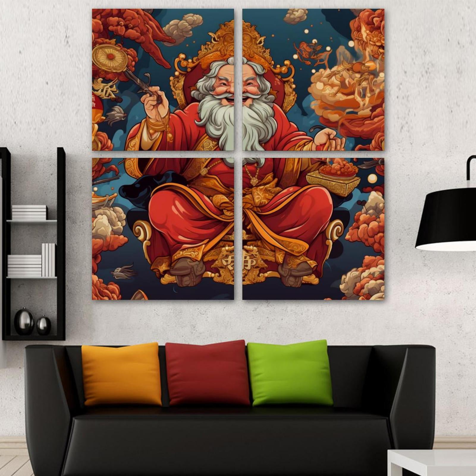 OWNSERIES Cai Shen Ye Pattern Pattern 4PC Frameless Canvas Wall Art ...