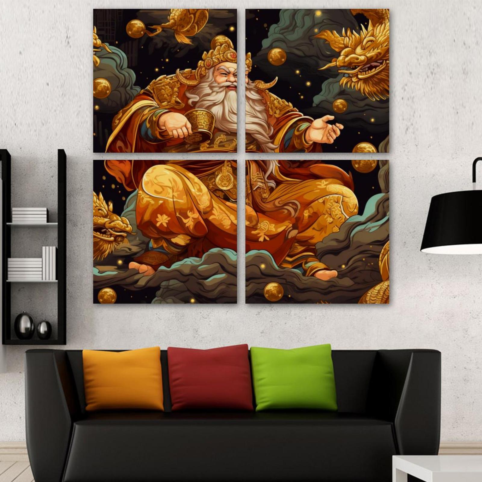 OWNSERIES Cai Shen Ye Pattern Pattern 4PC Frameless Canvas Wall Art ...