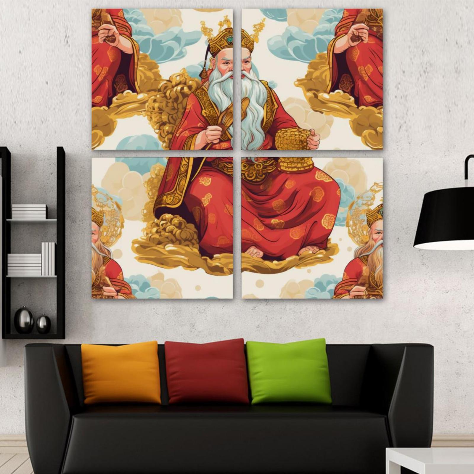 OWNSERIES Cai Shen Ye Pattern Pattern 4PC Frameless Canvas Wall Art ...
