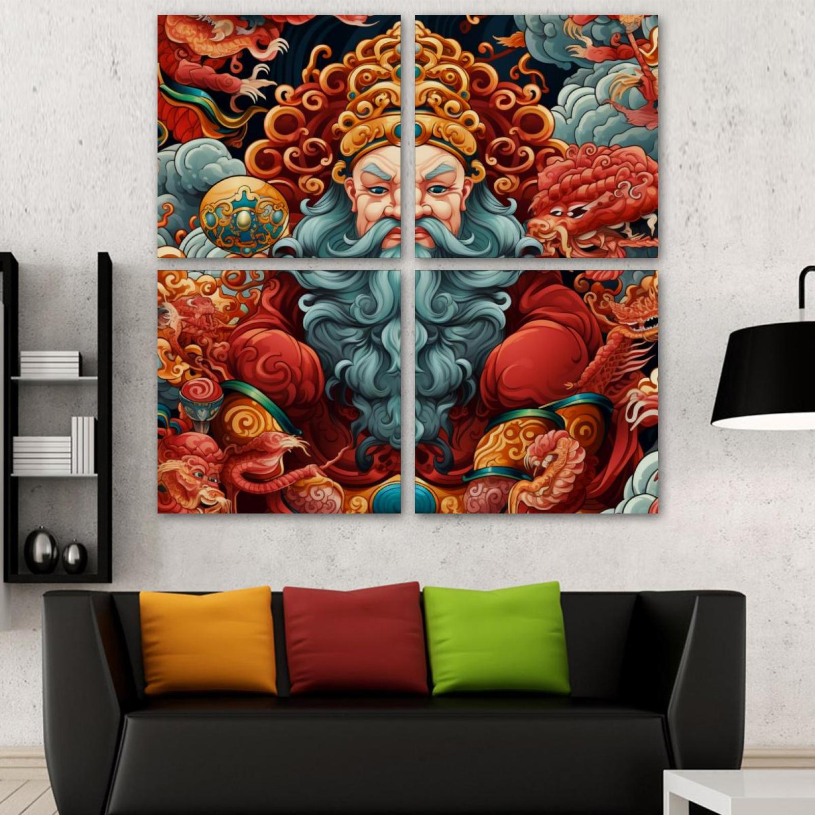 OWNSERIES Cai Shen Ye Pattern Pattern 4PC Frameless Canvas Wall Art ...