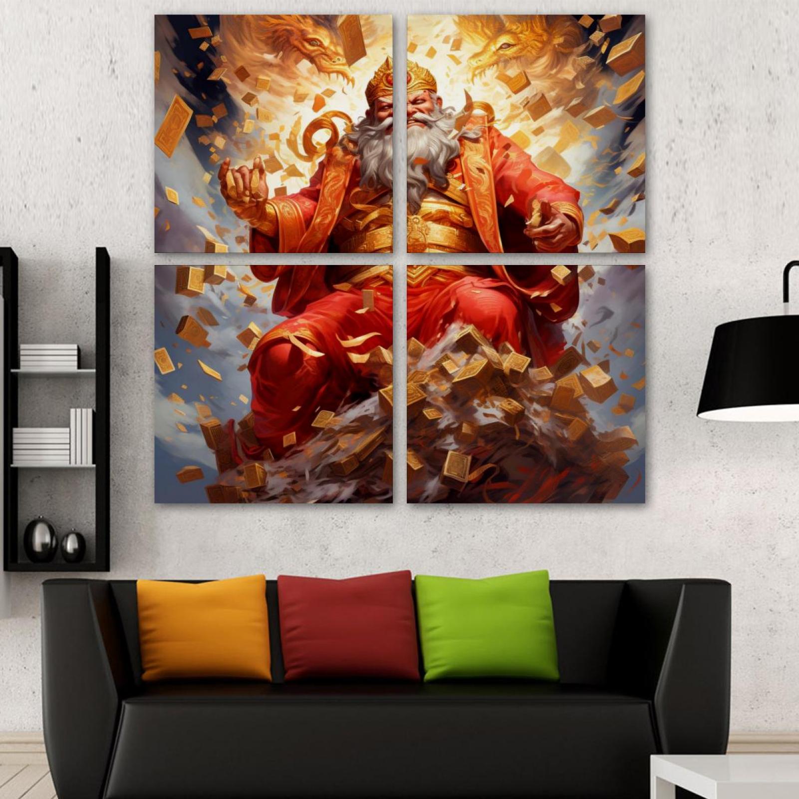 OWNSERIES Cai Shen Ye Pattern Pattern 4PC Frameless Canvas Wall Art ...