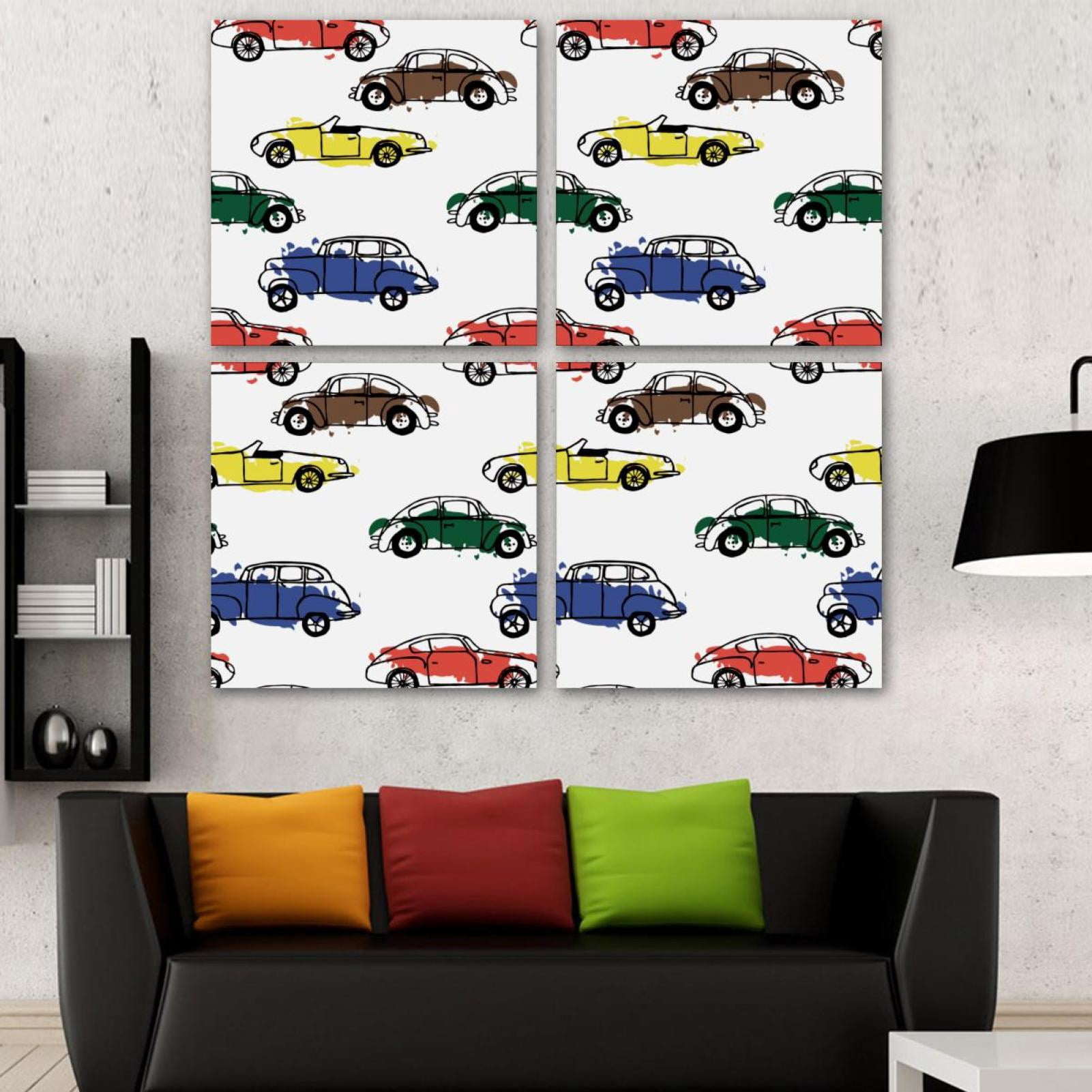 OWNSERIES Cars Pattern Colorful Pattern 4PC Frameless Canvas Wall Art ...