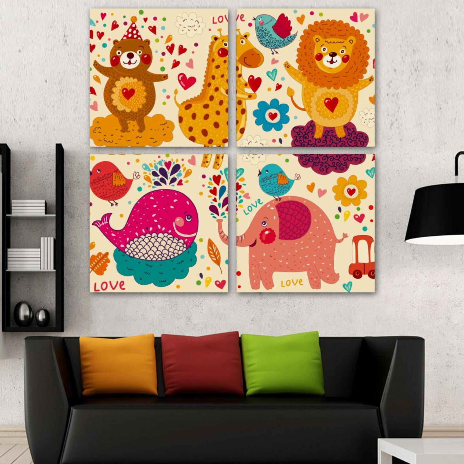 OWNSERIES Cartoon Animal Love Birds Elephant Lion Bear Pattern 4PC ...