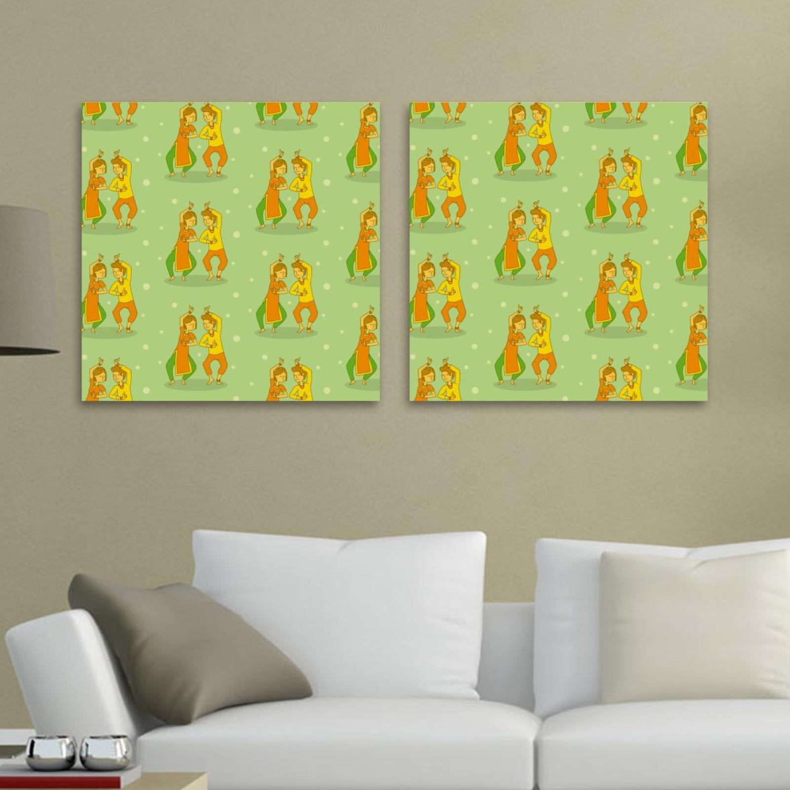 OWNSERIES Cartoon Bollywood Dance Pattern 2PC Canvas Wall Art Paintings ...