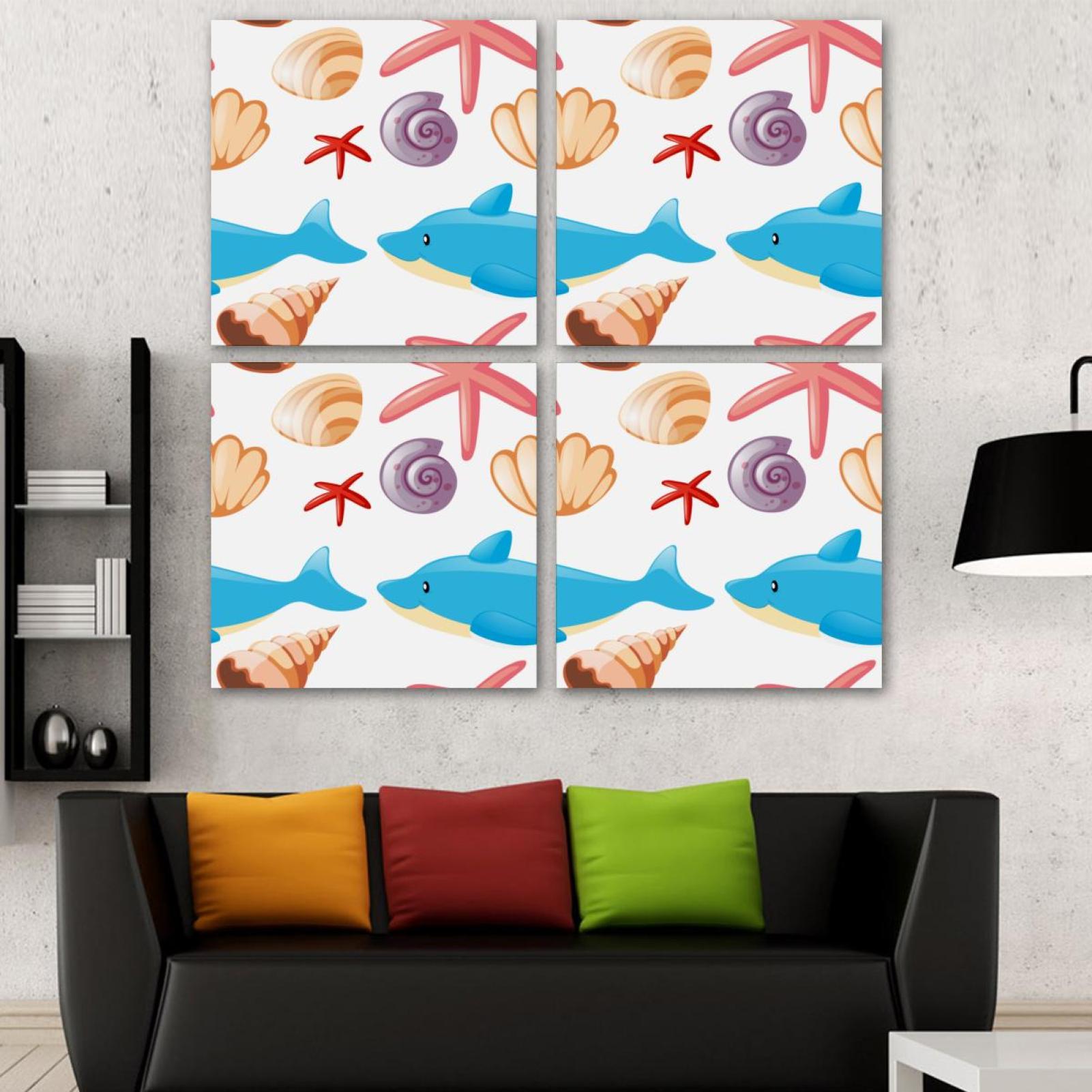 OWNSERIES Cartoon Dolphins Seashells Starfish Pattern Pattern 4PC ...