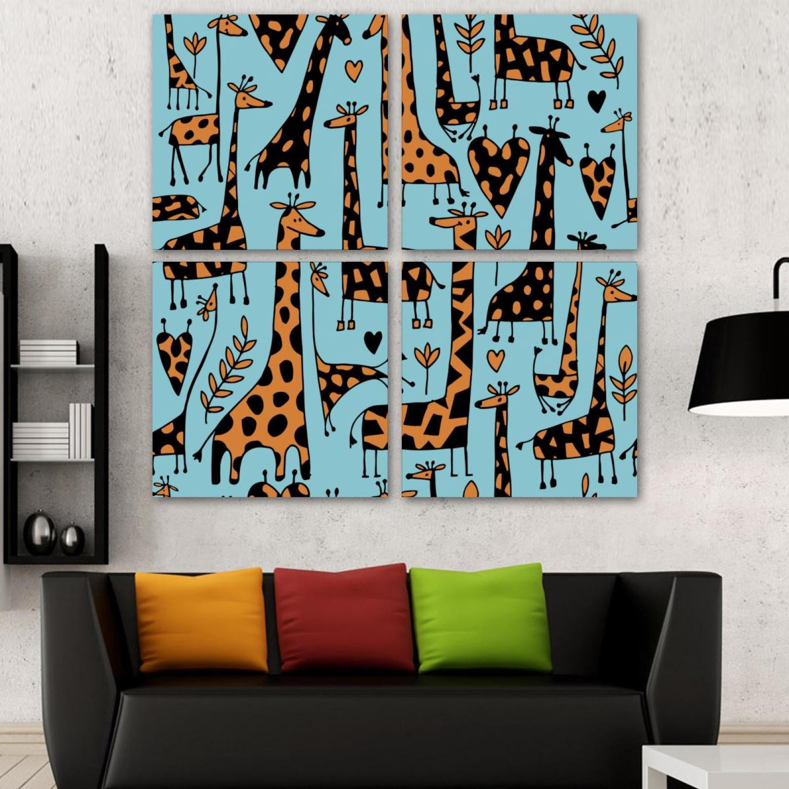 OWNSERIES Cartoon Giraffes Pattern Blue Background Pattern 4PC ...