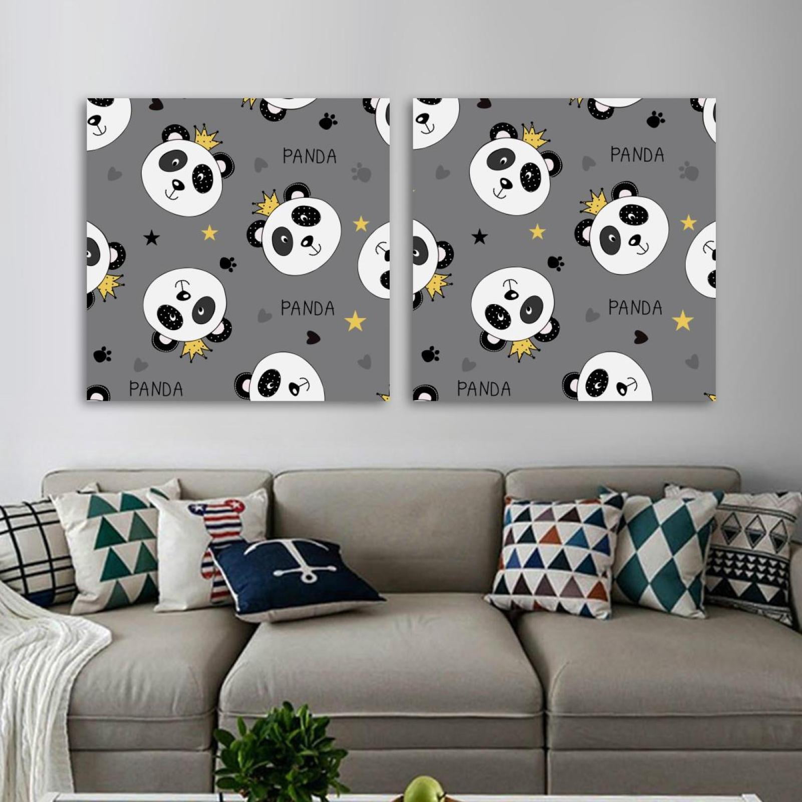 OWNSERIES Cartoon Grey Panda Pattern 2PC Canvas Wall Art Paintings for ...