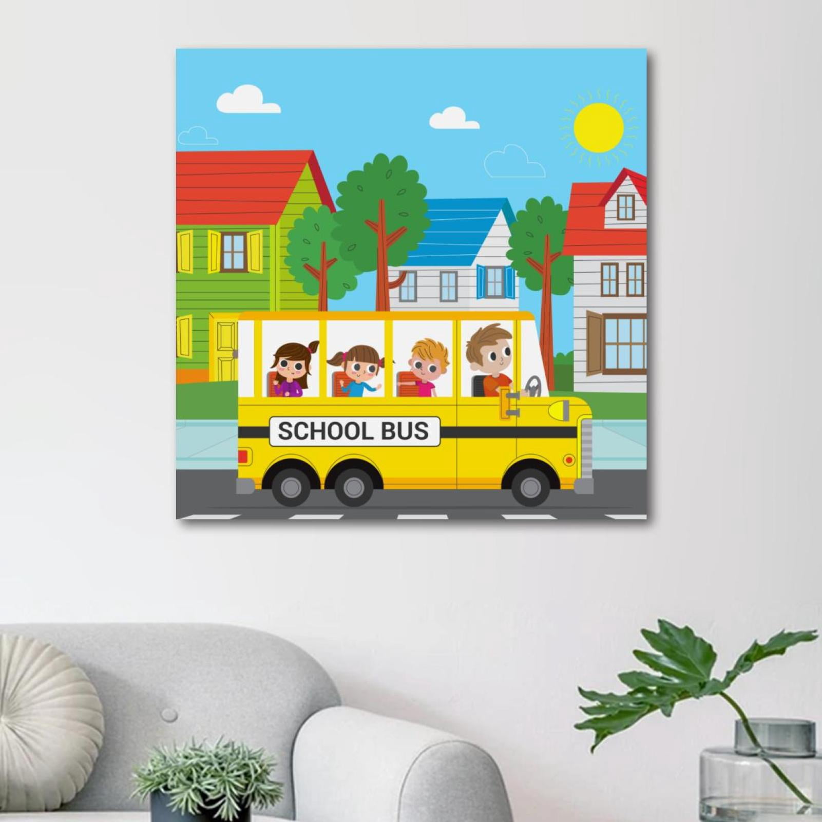 OWNSERIES Cartoon Kids School Bus Pattern Canvas Wall Art Paintings for ...