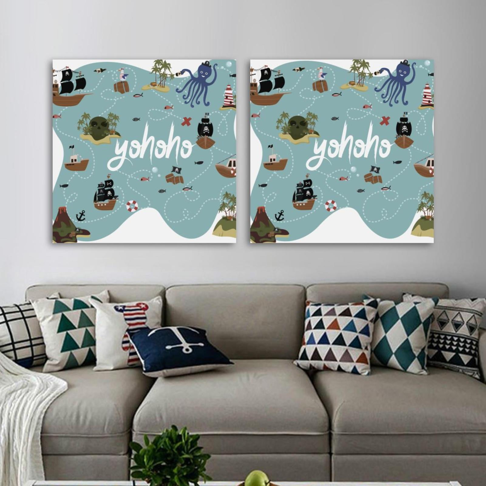 OWNSERIES Cartoon Pirate Ship Pattern 2PC Canvas Wall Art Paintings for ...