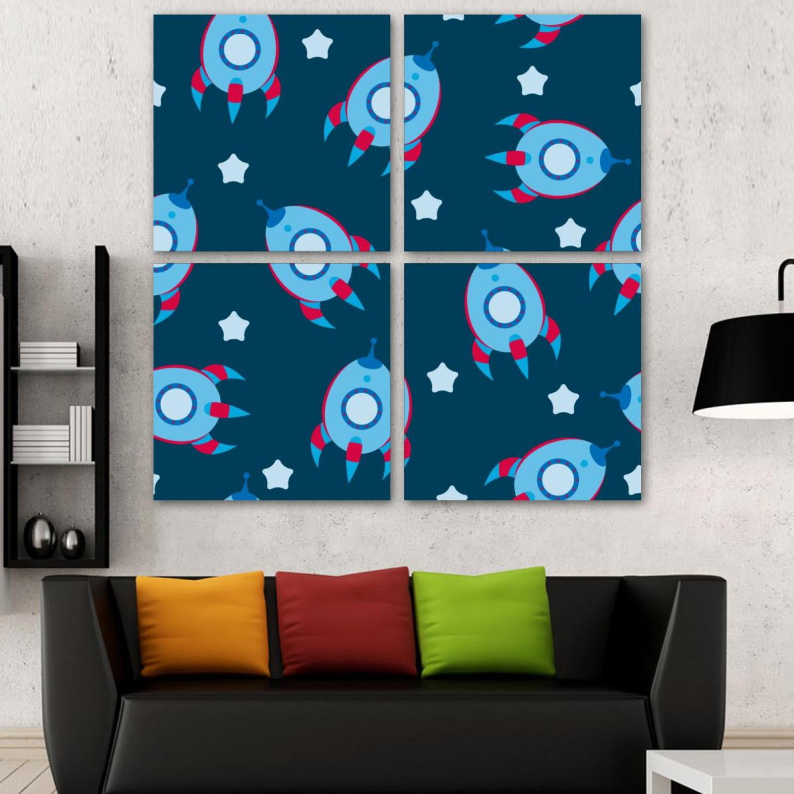 OWNSERIES Cartoon Rocket Pattern 4PC Frameless Canvas Wall Art ...