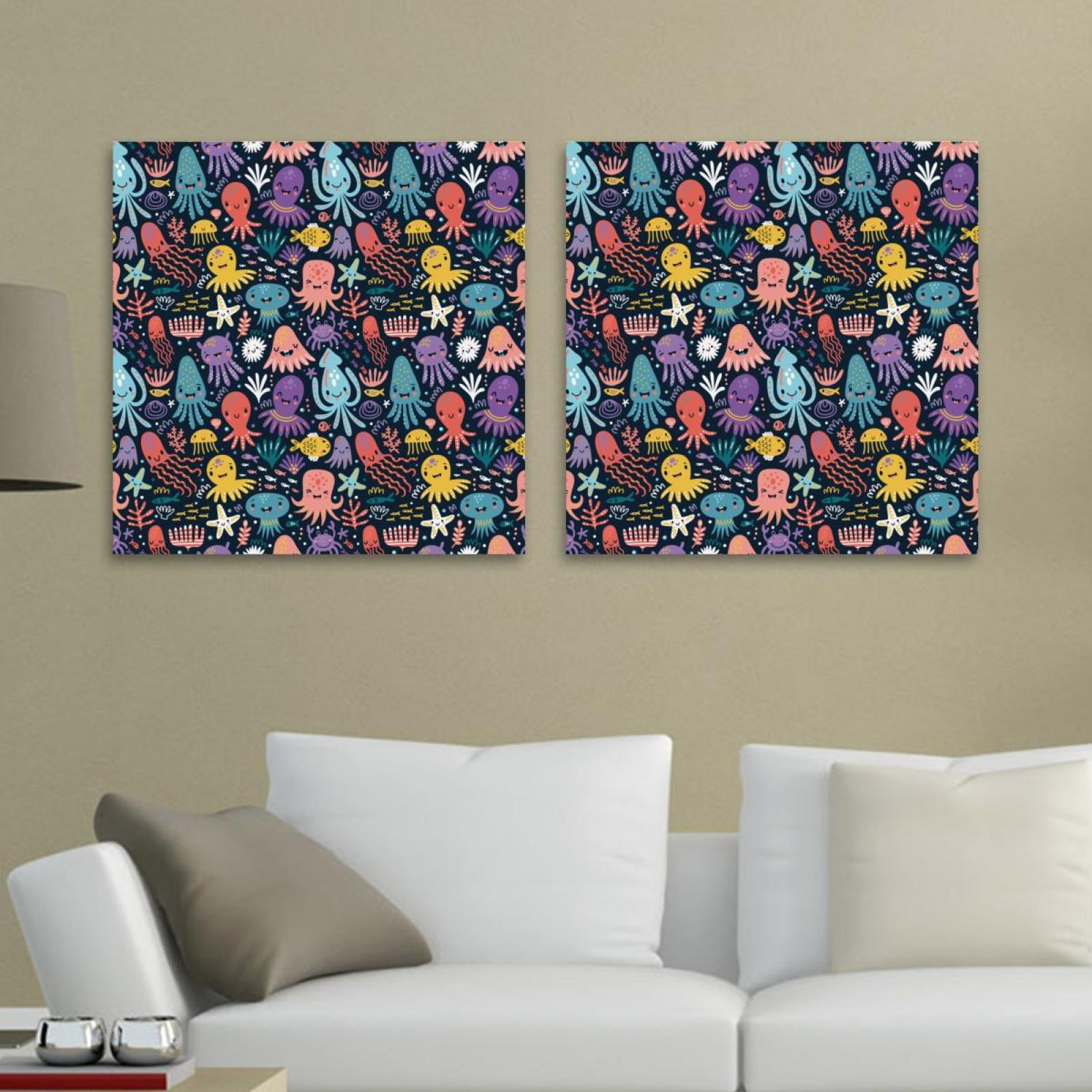 OWNSERIES Cartoon Sea Animal Pattern 2PC Canvas Wall Art Paintings for ...