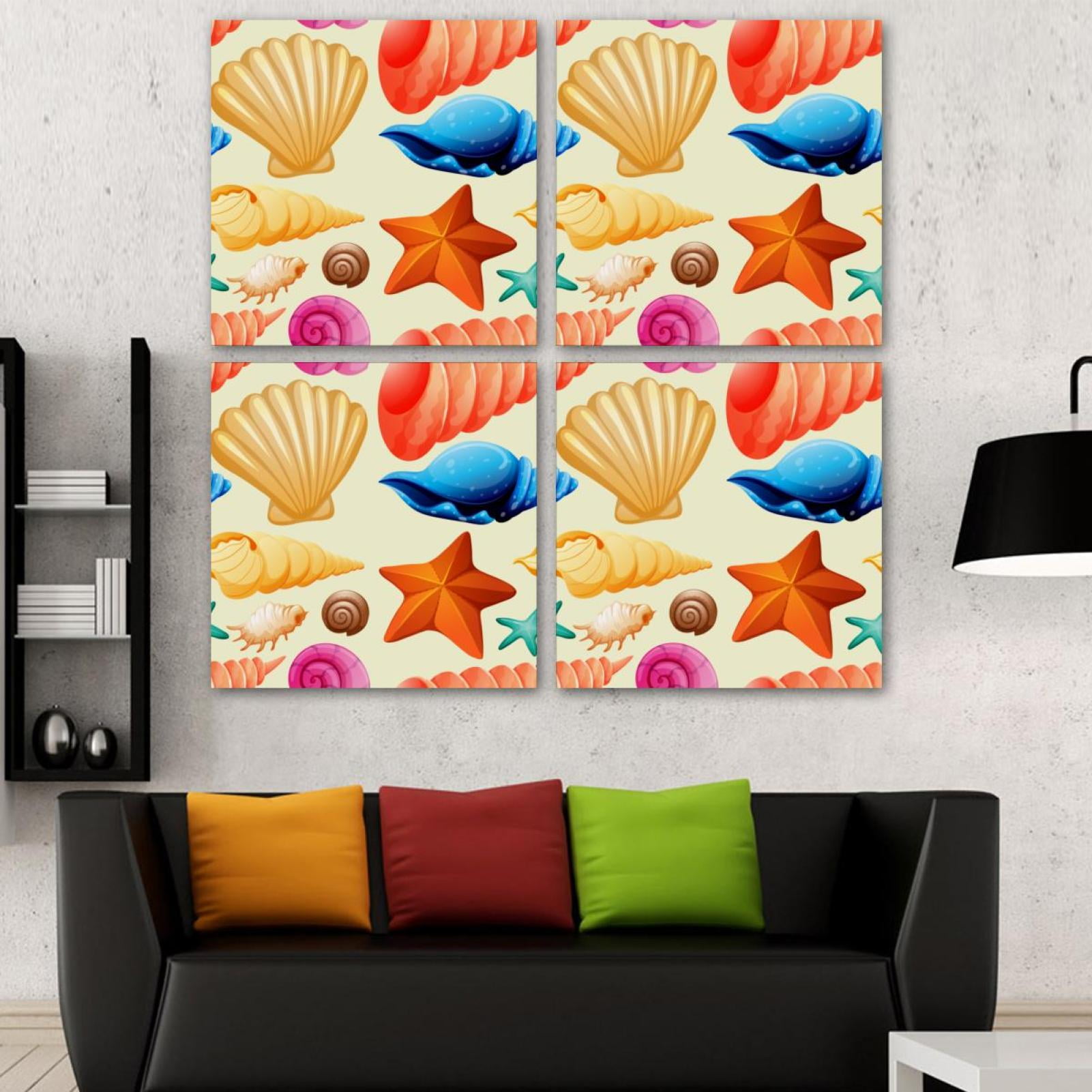 OWNSERIES Cartoon Seashells and Starfish Pattern Pattern 4PC Frameless ...