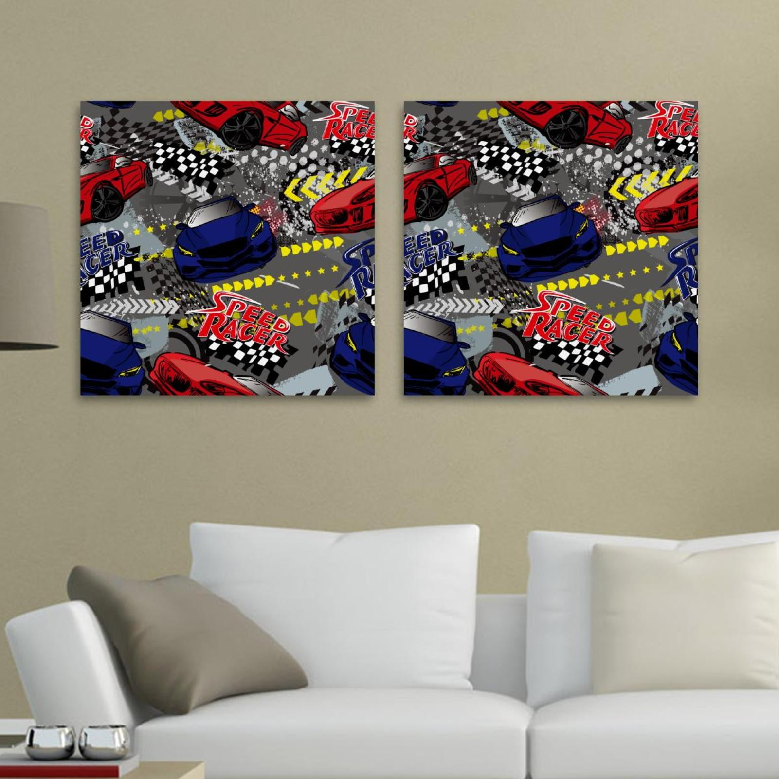 OWNSERIES Cartoon Speed Racer Car Pattern 2PC Canvas Wall Art Paintings ...