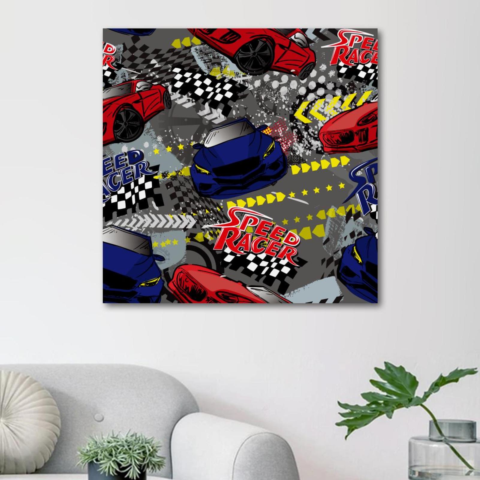 OWNSERIES Cartoon Speed Racer Car Pattern Canvas Wall Art Paintings for ...