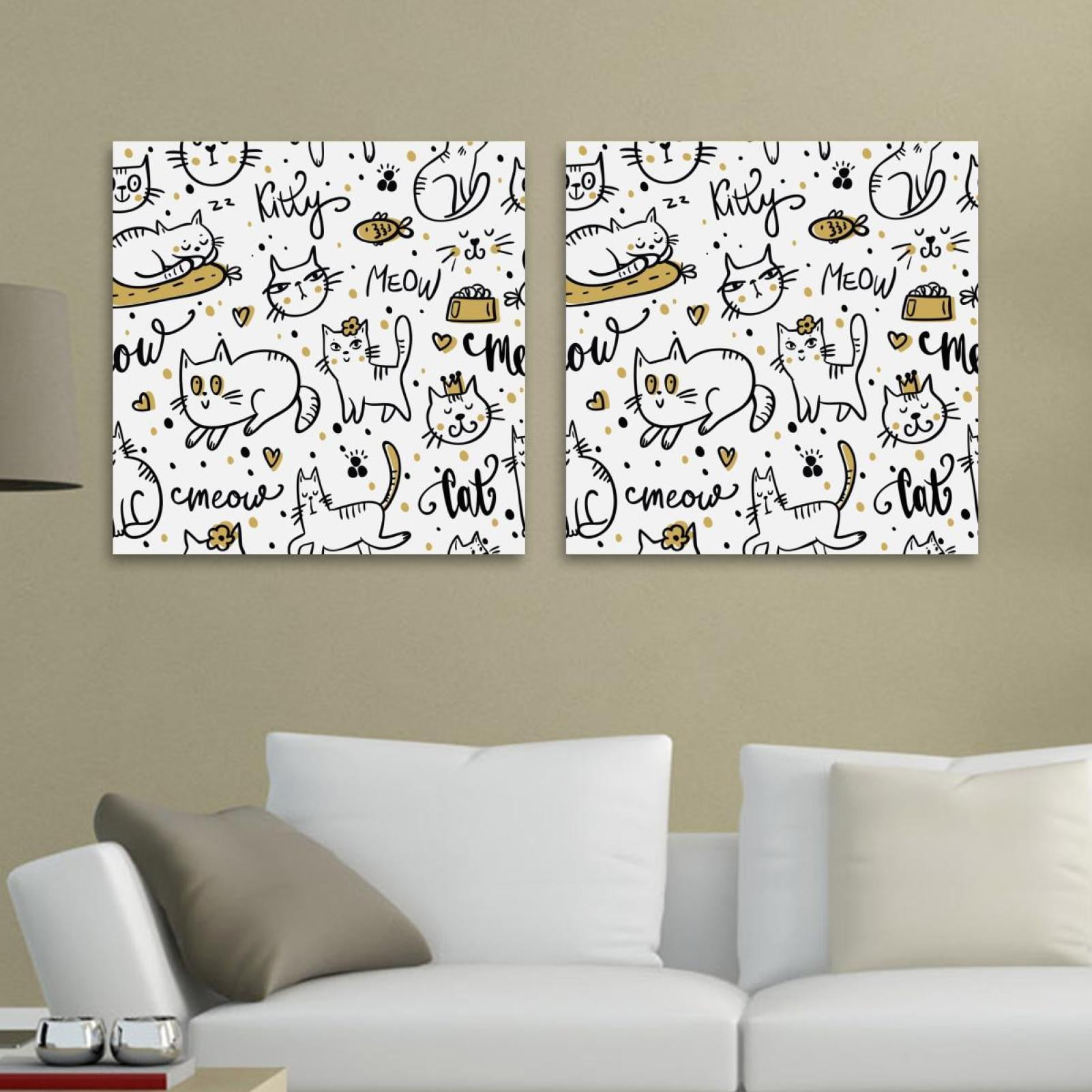 OWNSERIES Cat Meow Animal Pattern 2PC Canvas Wall Art Paintings for ...