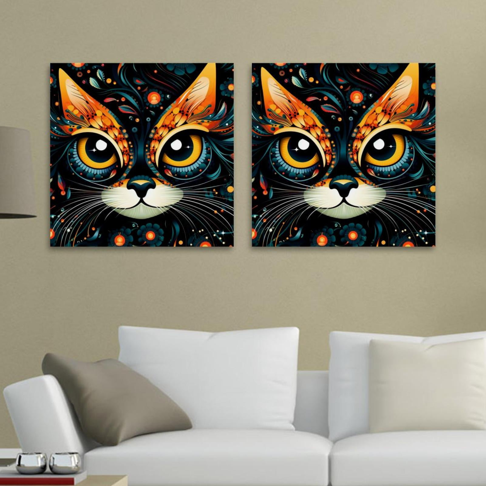 OWNSERIES Cat Pattern 2PC Canvas Wall Art Paintings for Living Room ...