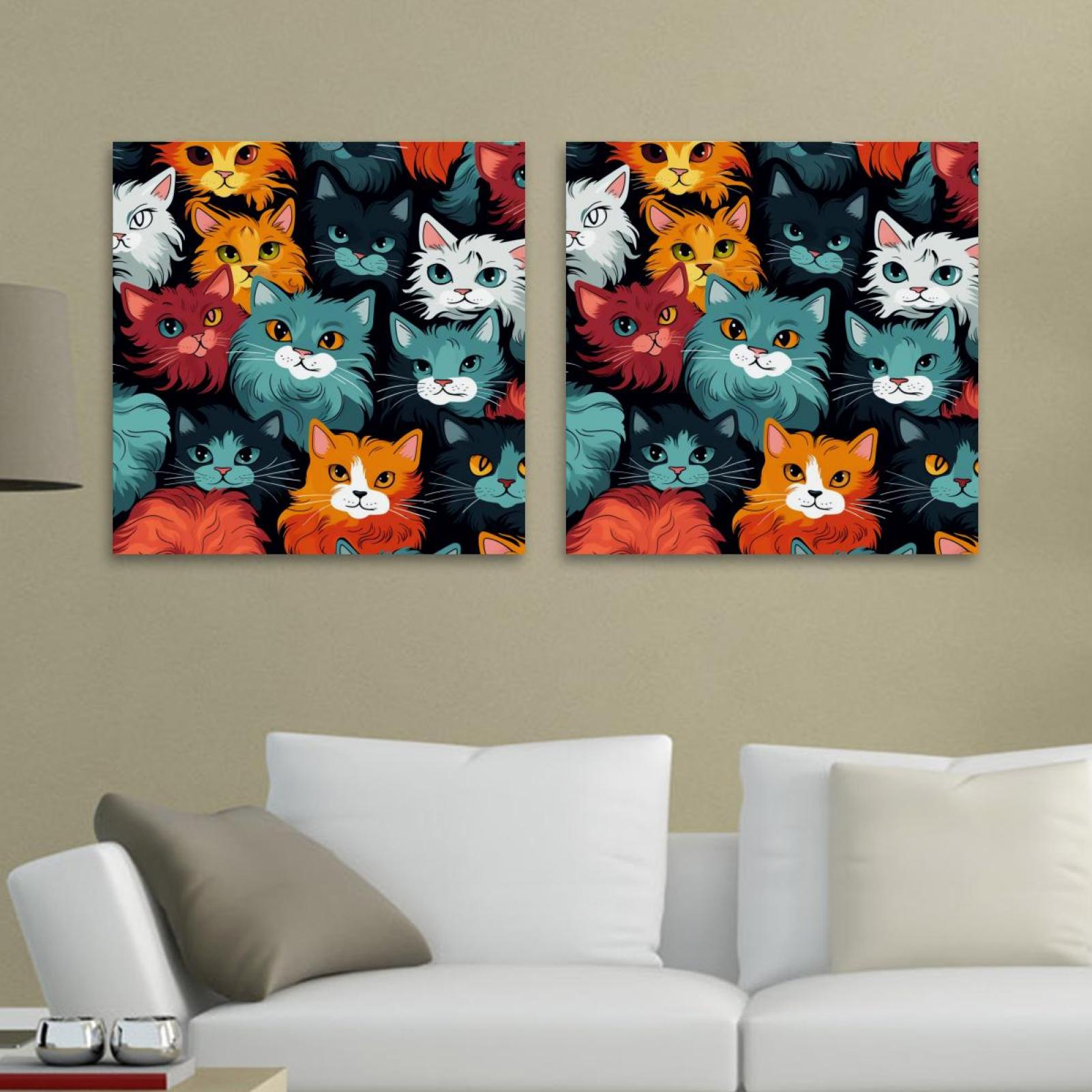 OWNSERIES Cat Pattern 2PC Canvas Wall Art Paintings for Living Room ...