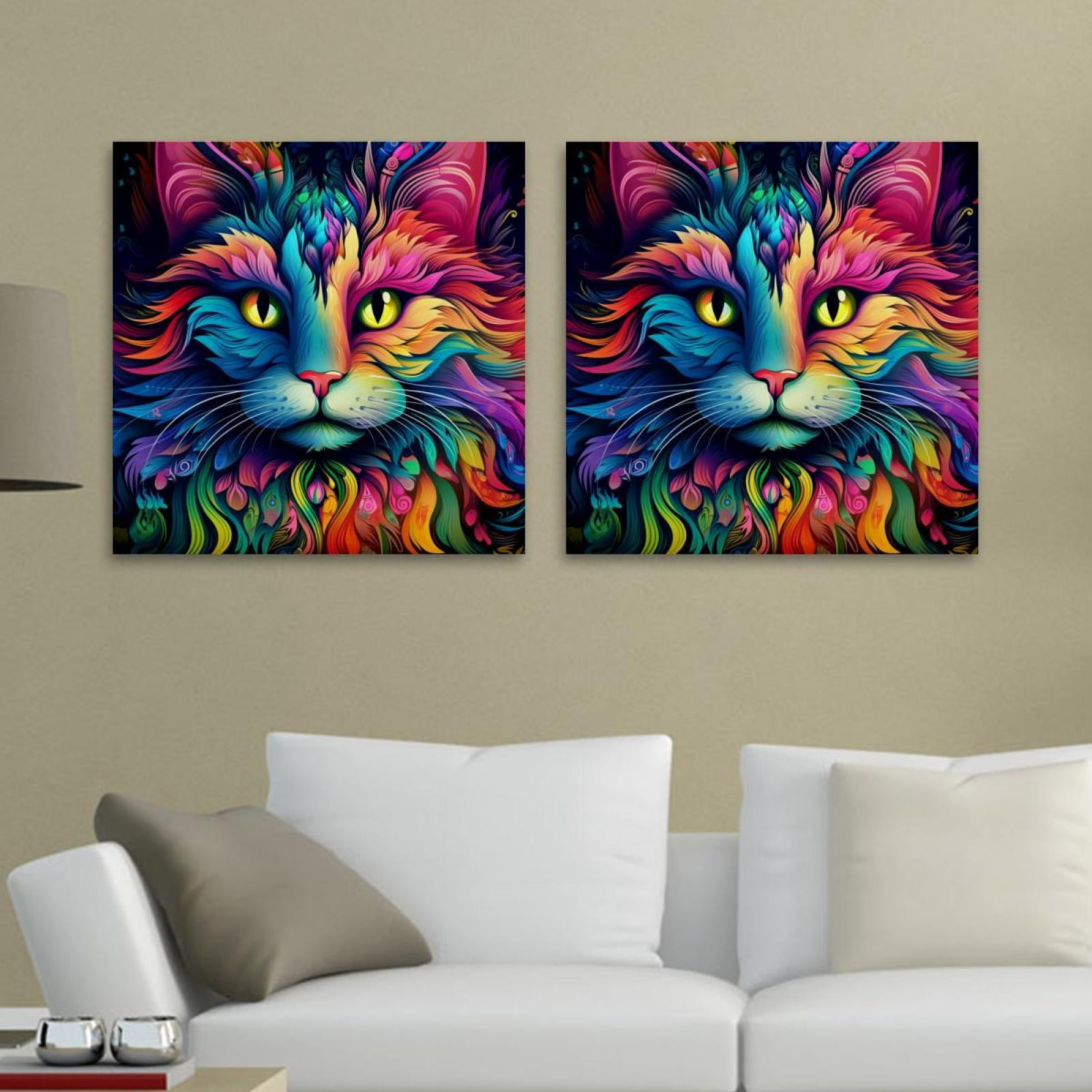 OWNSERIES Cat Pattern 2PC Canvas Wall Art Paintings for Living Room ...