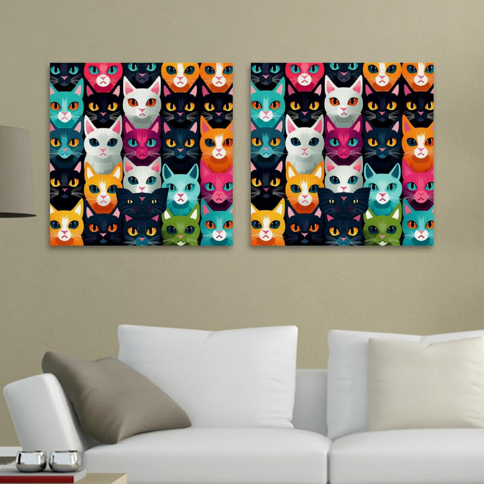 OWNSERIES Cat Pattern 2PC Canvas Wall Art Paintings for Living Room ...