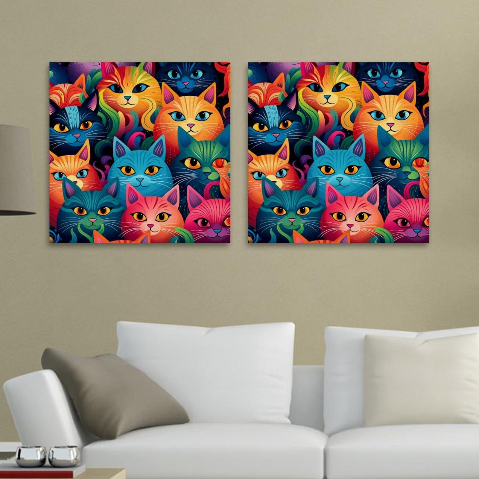 OWNSERIES Cat Pattern 2PC Canvas Wall Art Paintings for Living Room ...